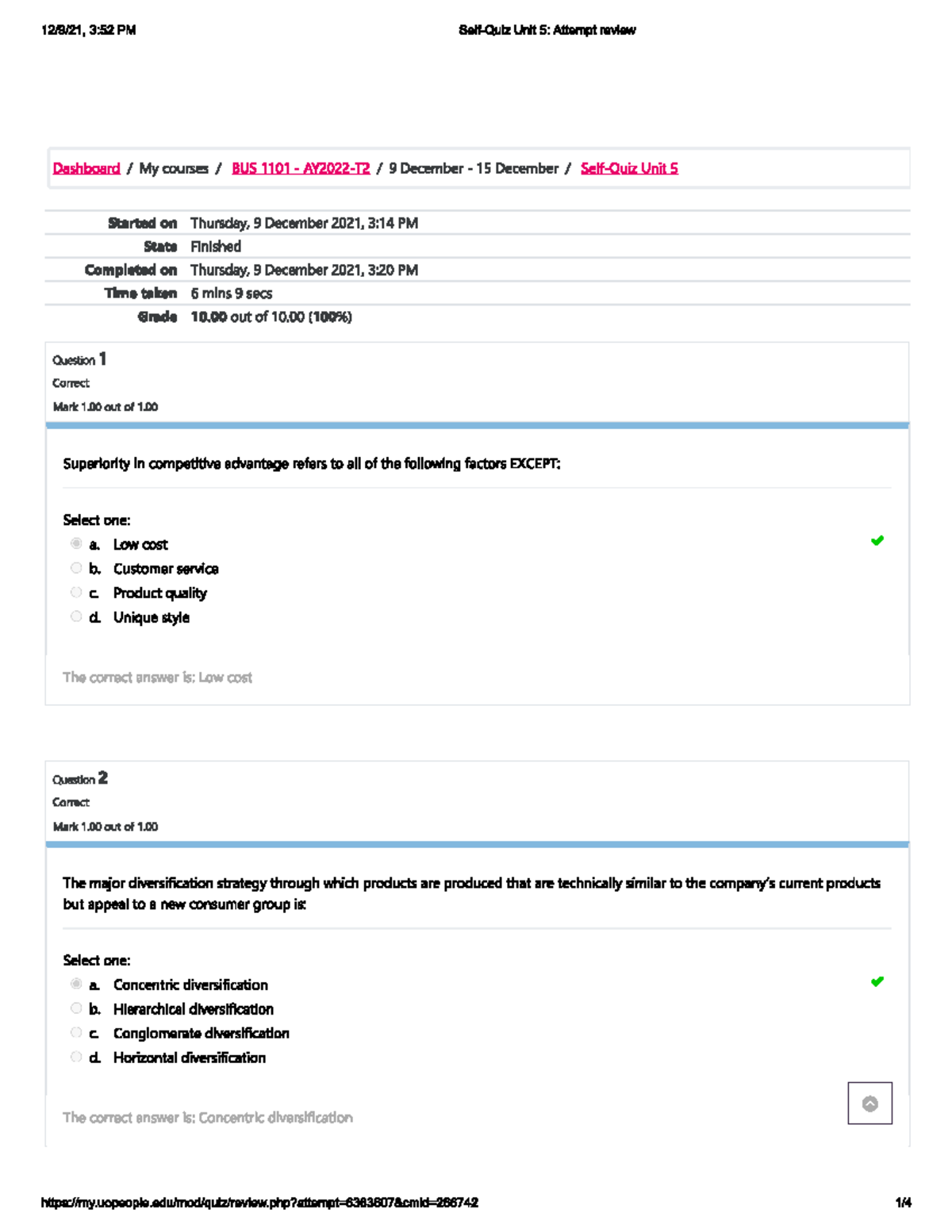 BUS 1101 Self Quiz Unit 5 - BUS 1101 - Studocu