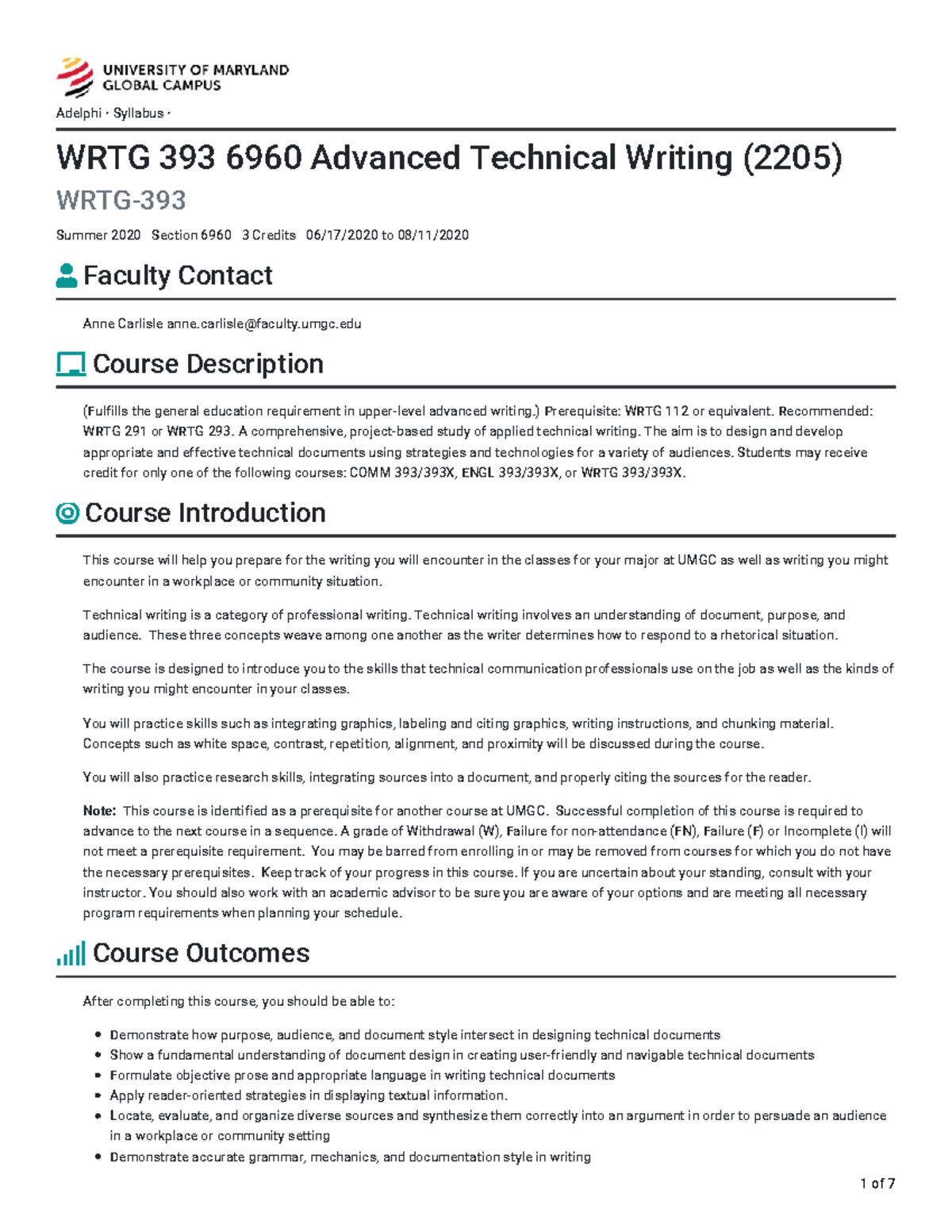 WRTG 393 6960 Advanced Technical Writing 2205 WRTG 393 Summer 2020 ...