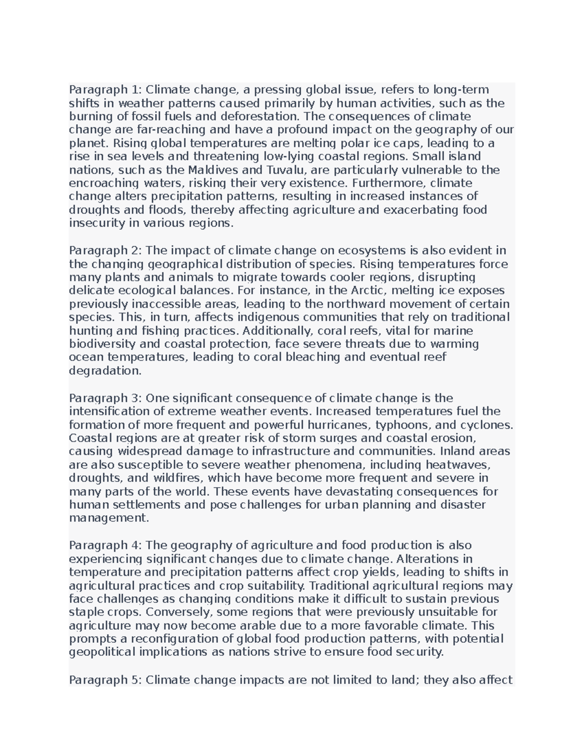 World geo2 - Paragraph 1: Climate change, a pressing global issue ...