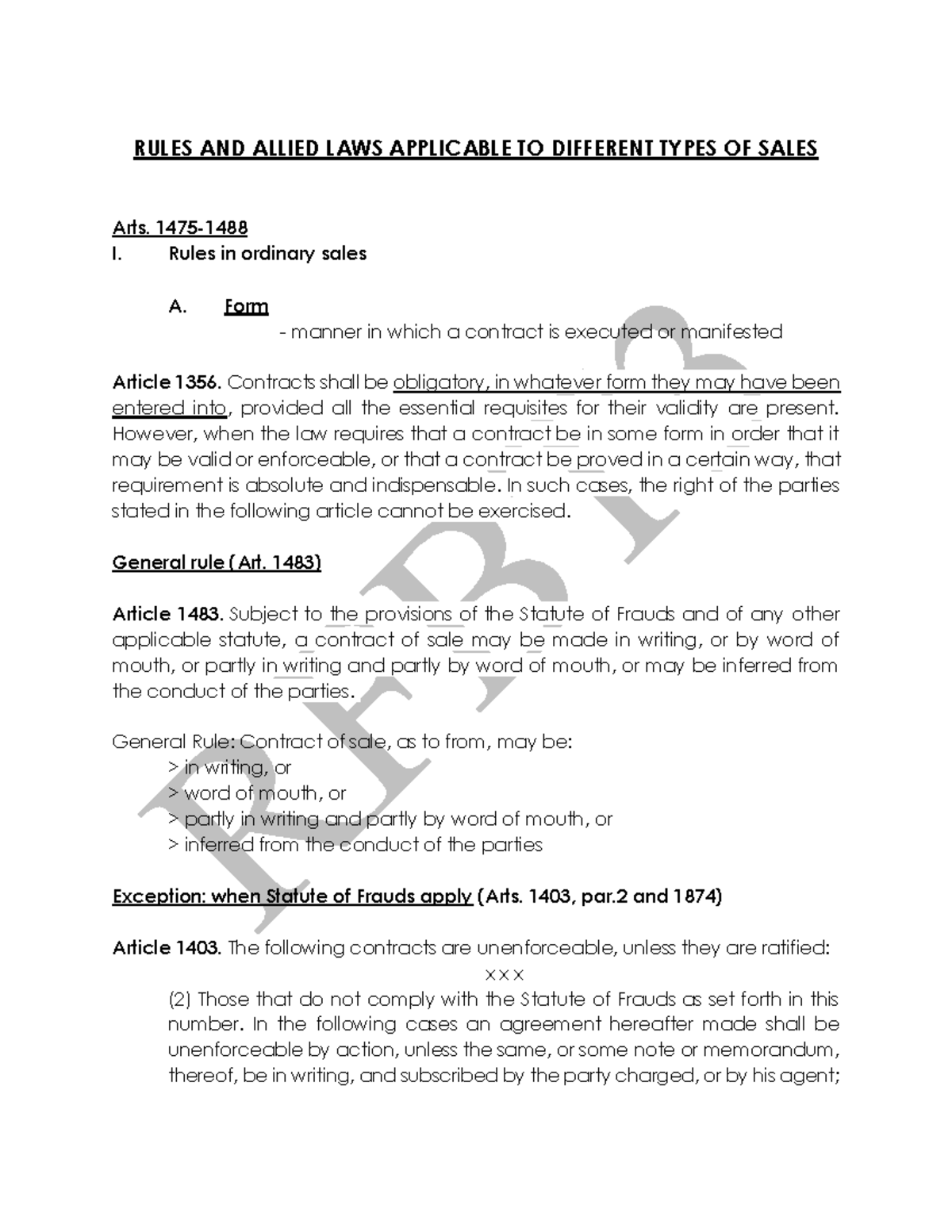 Notes 6 - Law on Sales, Agency - RULES AND ALLIED LAWS APPLICABLE TO ...