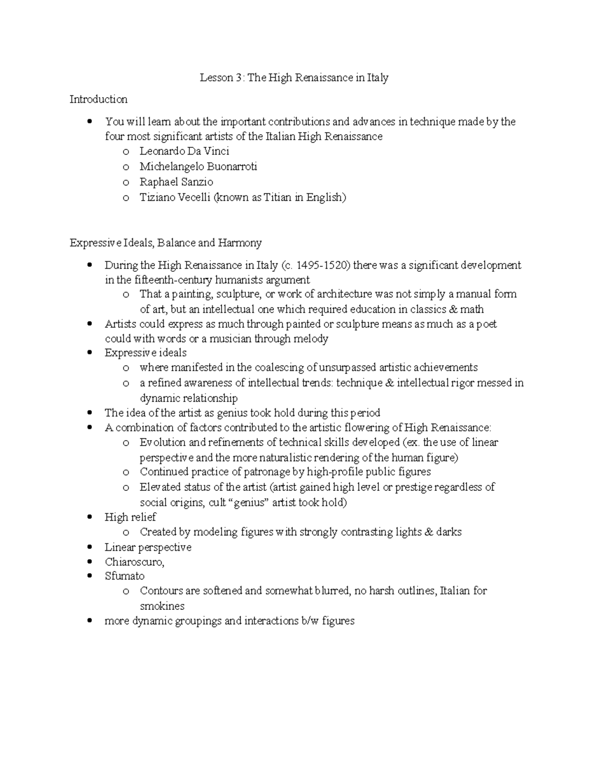 Lesson 3 - Lesson 3: The High Renaissance in Italy Introduction You ...