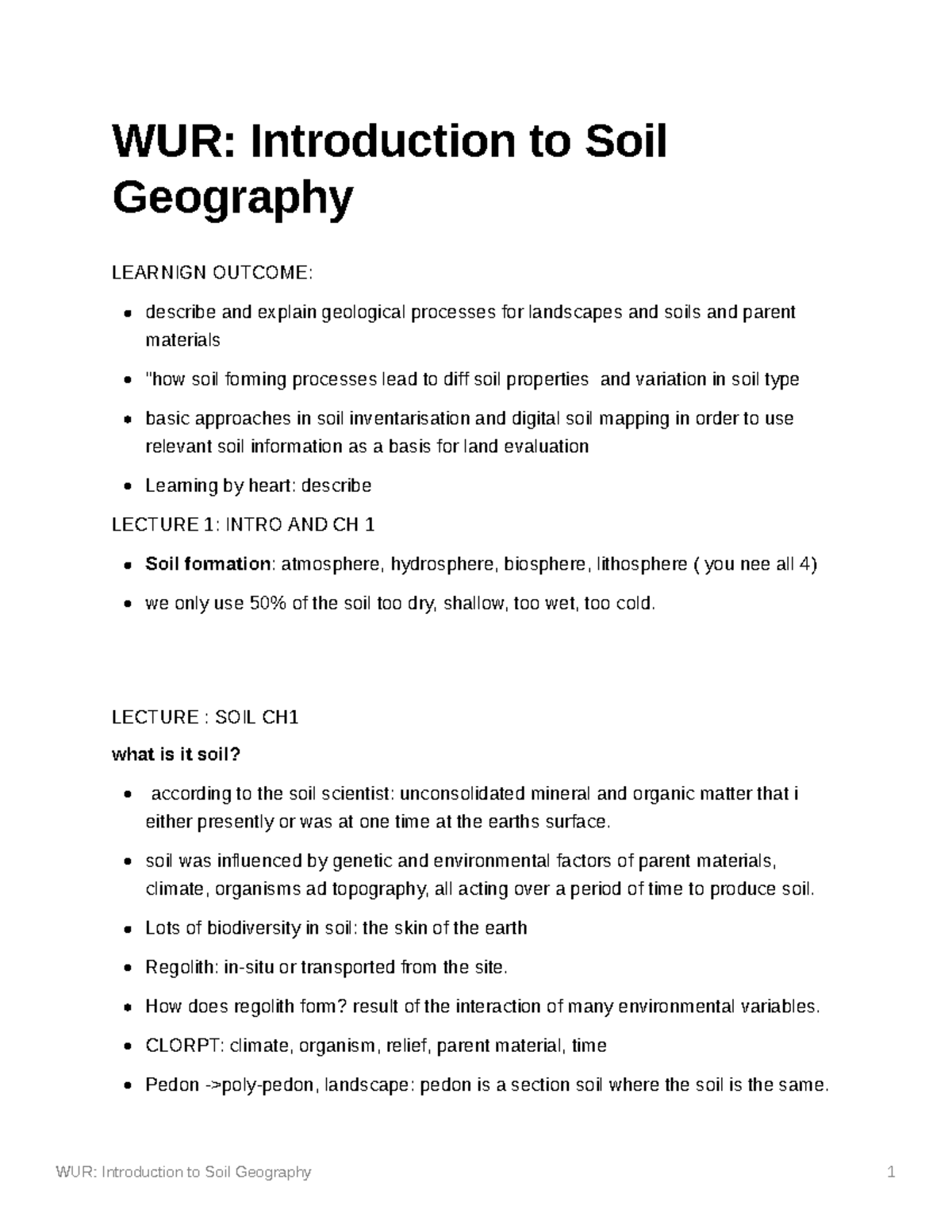 WUR Introduction to Soil Geography - notes from intro lecture - WUR ...
