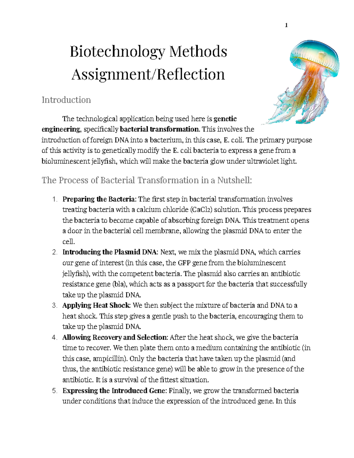 Biotechnology Methods Assignment Reflection - Biotechnology Methods ...
