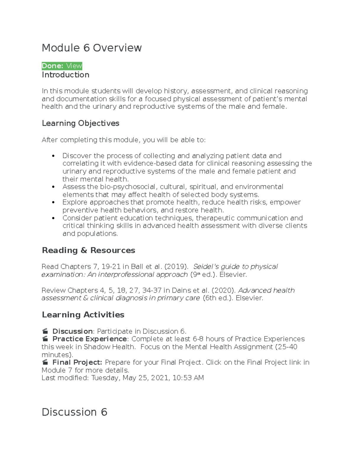 Advacned PEweek 6 - Module 6 Overview Done: View Introduction In this ...