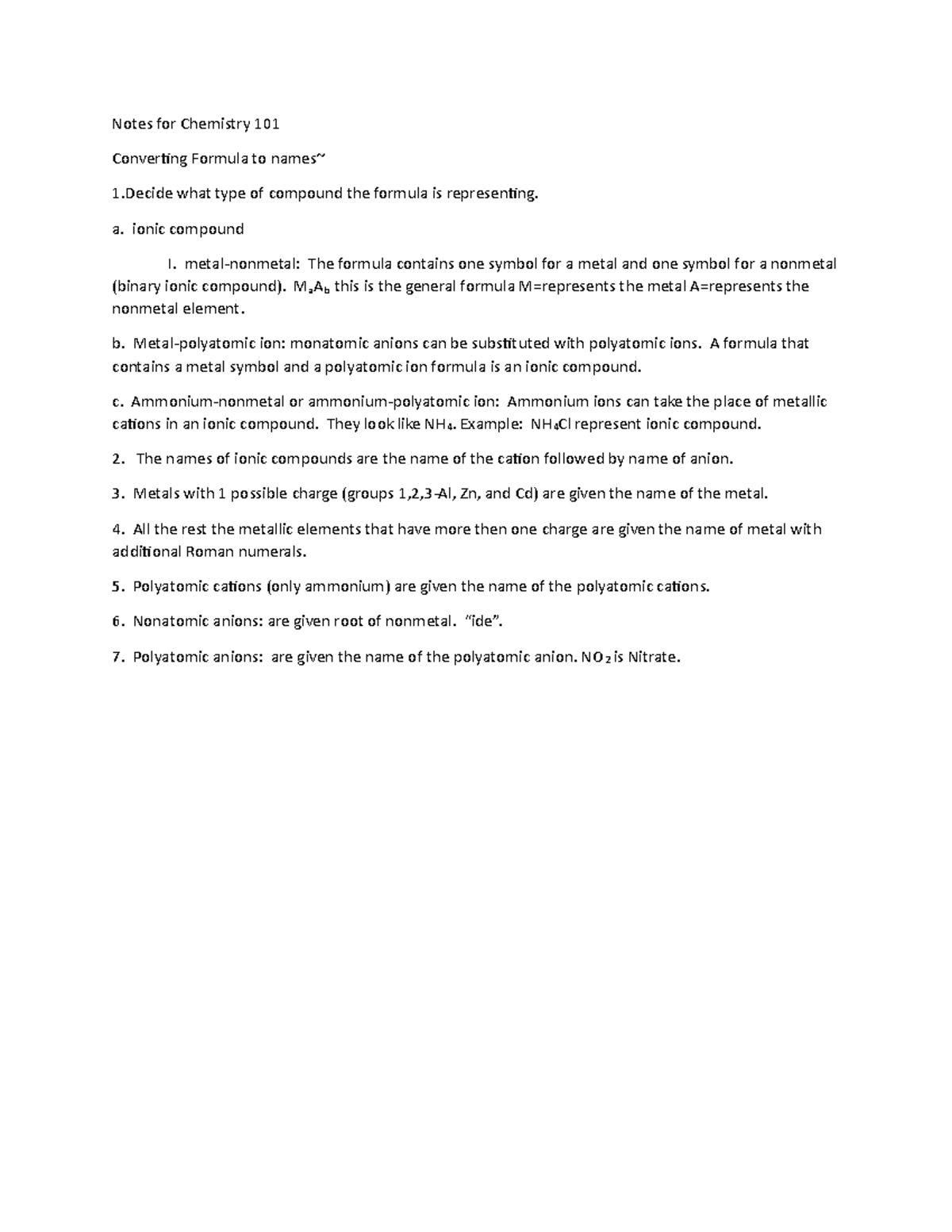 Naming compounds notes Chemistry - Notes for Chemistry 101 Converting ...