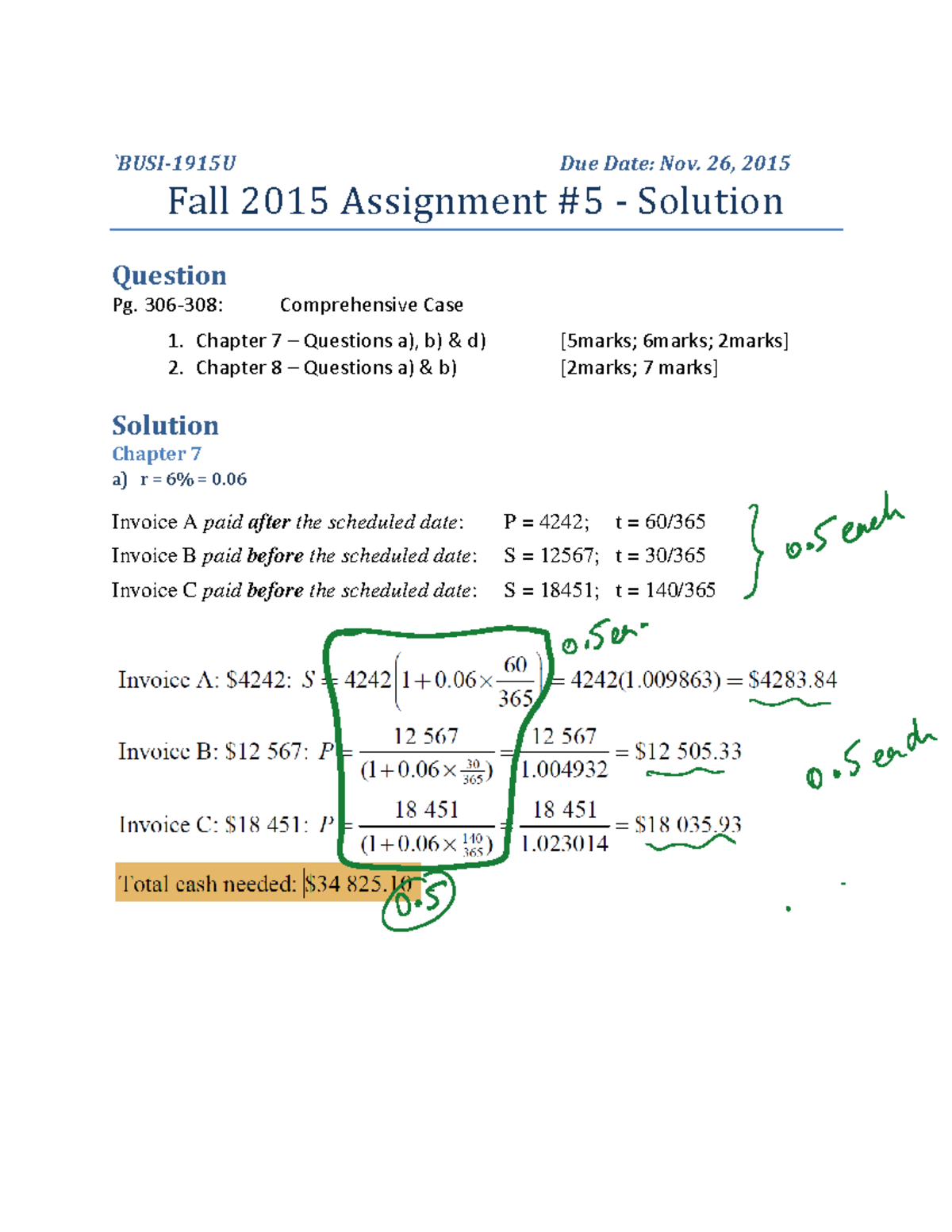 F15 - Assignment 5 Solution - `BUSI-1915U Due Date: Nov. 26, 2015 Fall ...