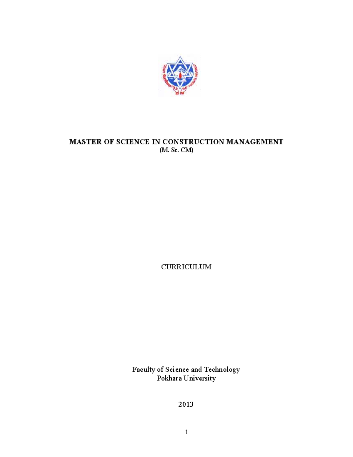 M Sc CM Revised 2013 - MASTER OF SCIENCE IN CONSTRUCTION MANAGEMENT (M ...