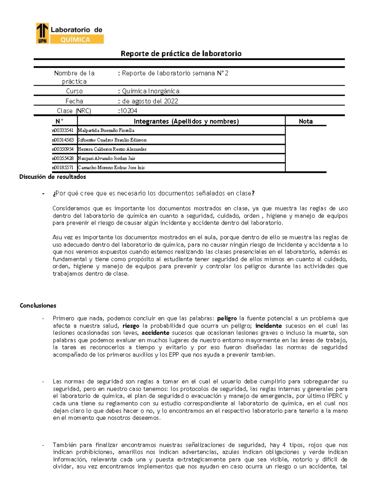 Reporte laboratorio semana 1 - Nombre de la práctica : Reporte de ...