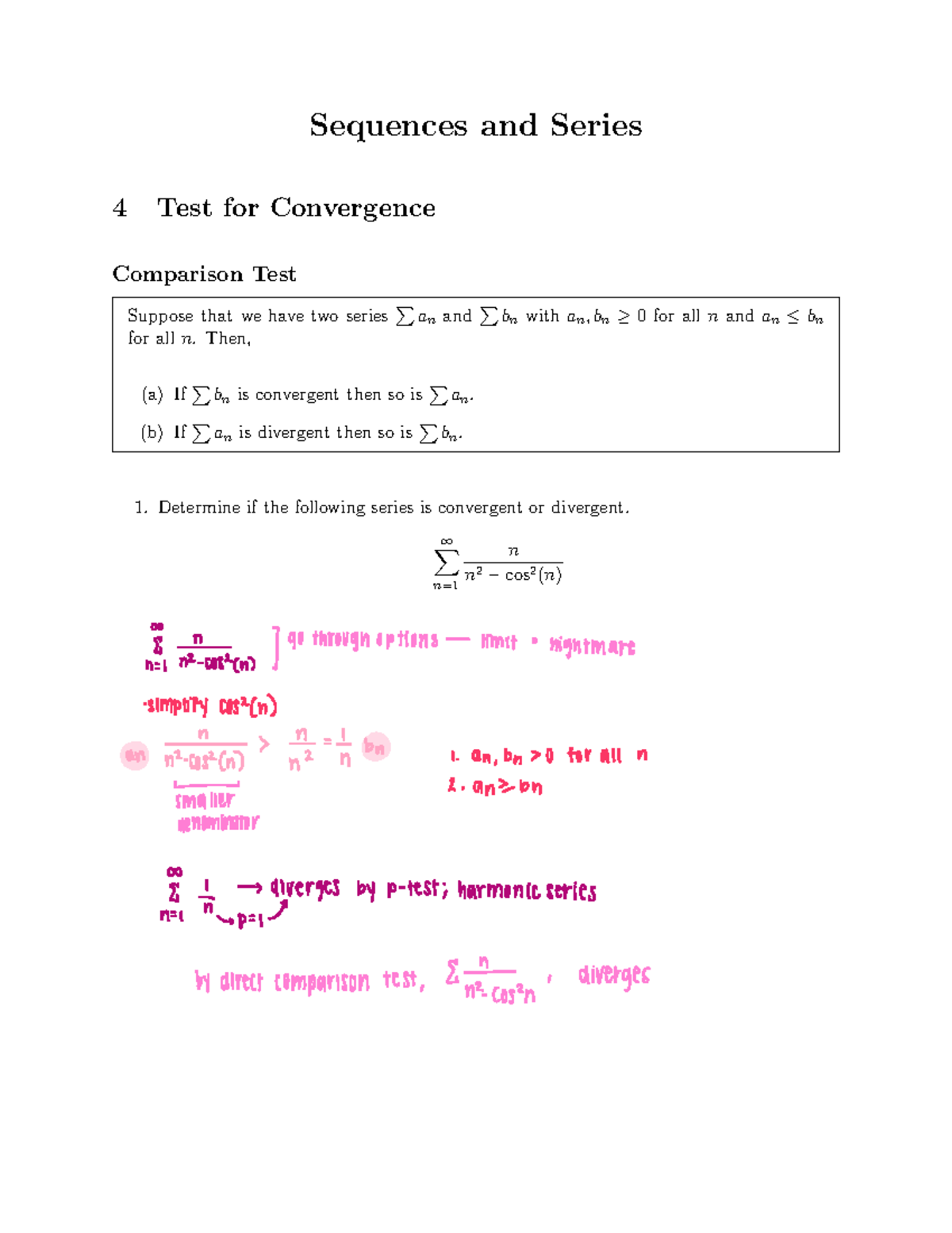 Test+for+Convergence+In-Class+Notes - Sequences and Series 4 Test for ...