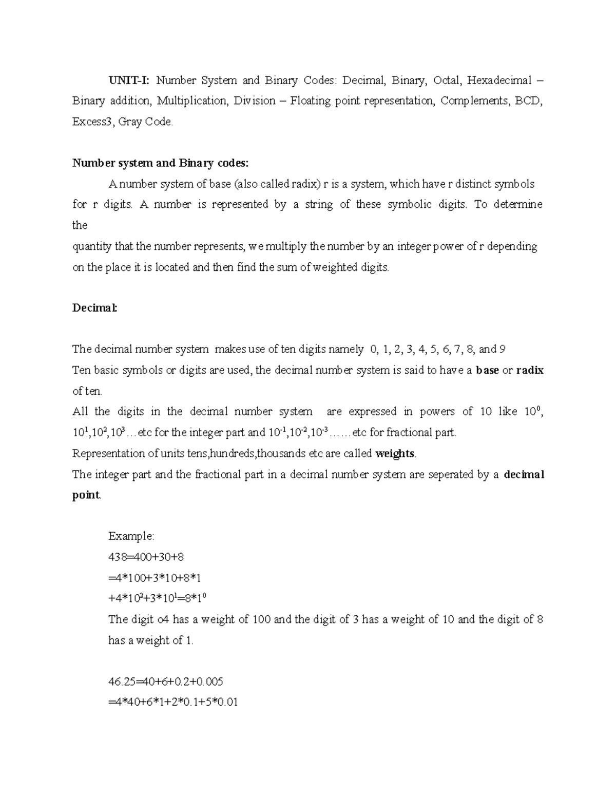 Digital fundamentals and computer architecture:- Number system - UNIT-I ...