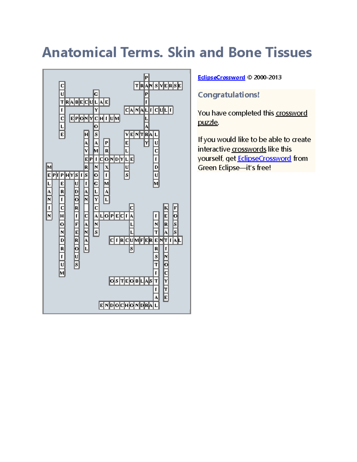Yasamin Dellawari-Puzzle for Anatomical terms, Skin, and Bone Tissue ...