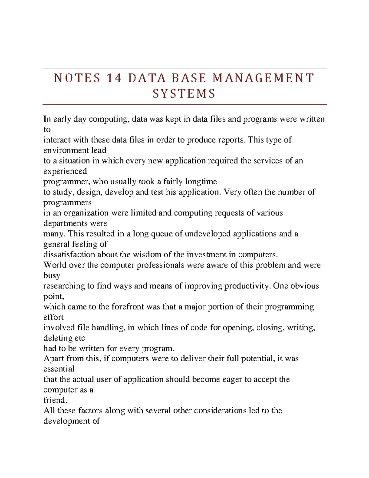 Notes 14 DATA BASE Management Systems - N O T E S 1 4 D A T A B A S E M ...