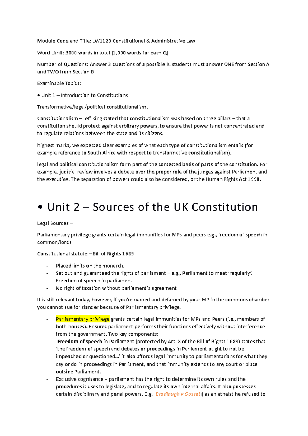 2023 - Midsummer exam revision - Module Code and Title: LW1120 ...