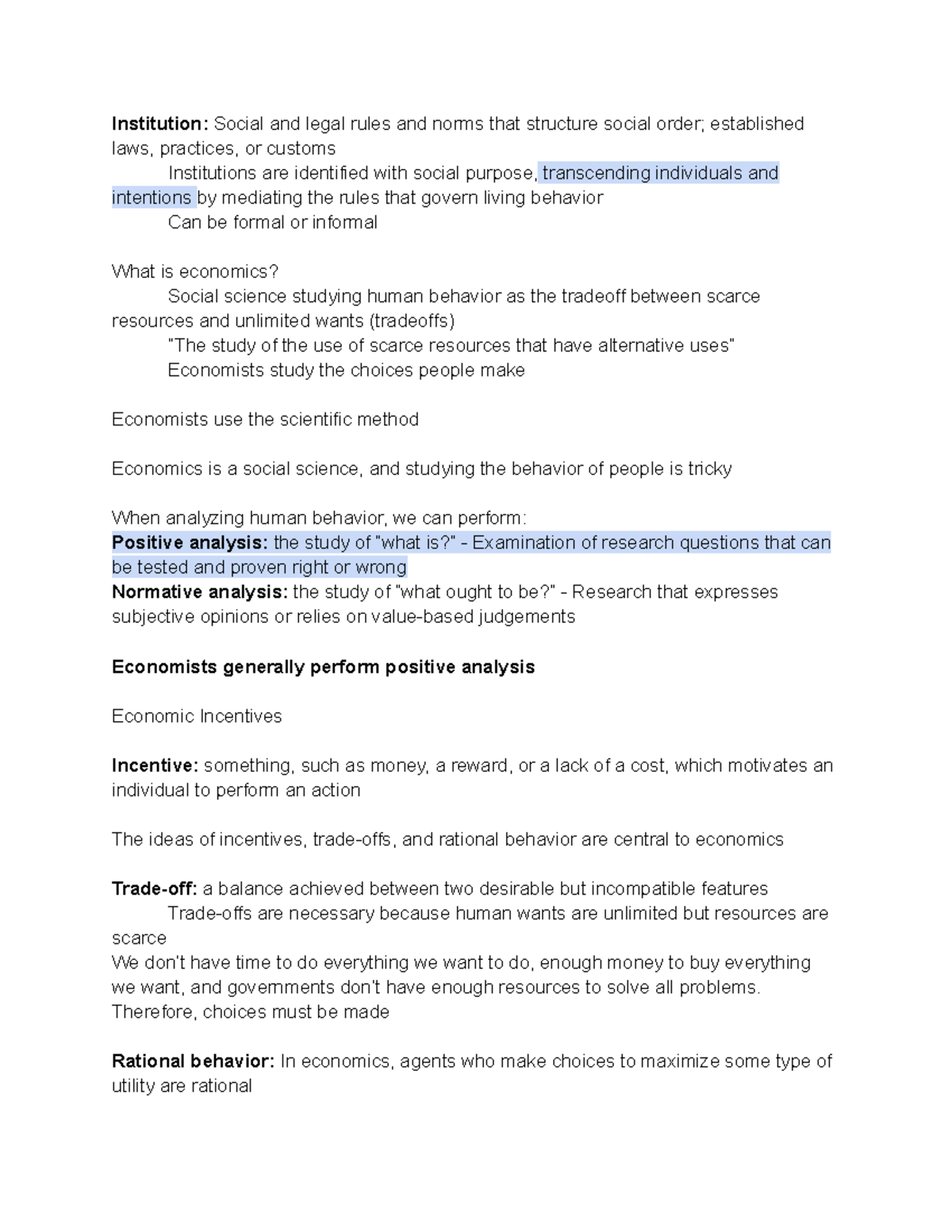 APEC 1600 Notes Module 1 - Institution: Social and legal rules and ...