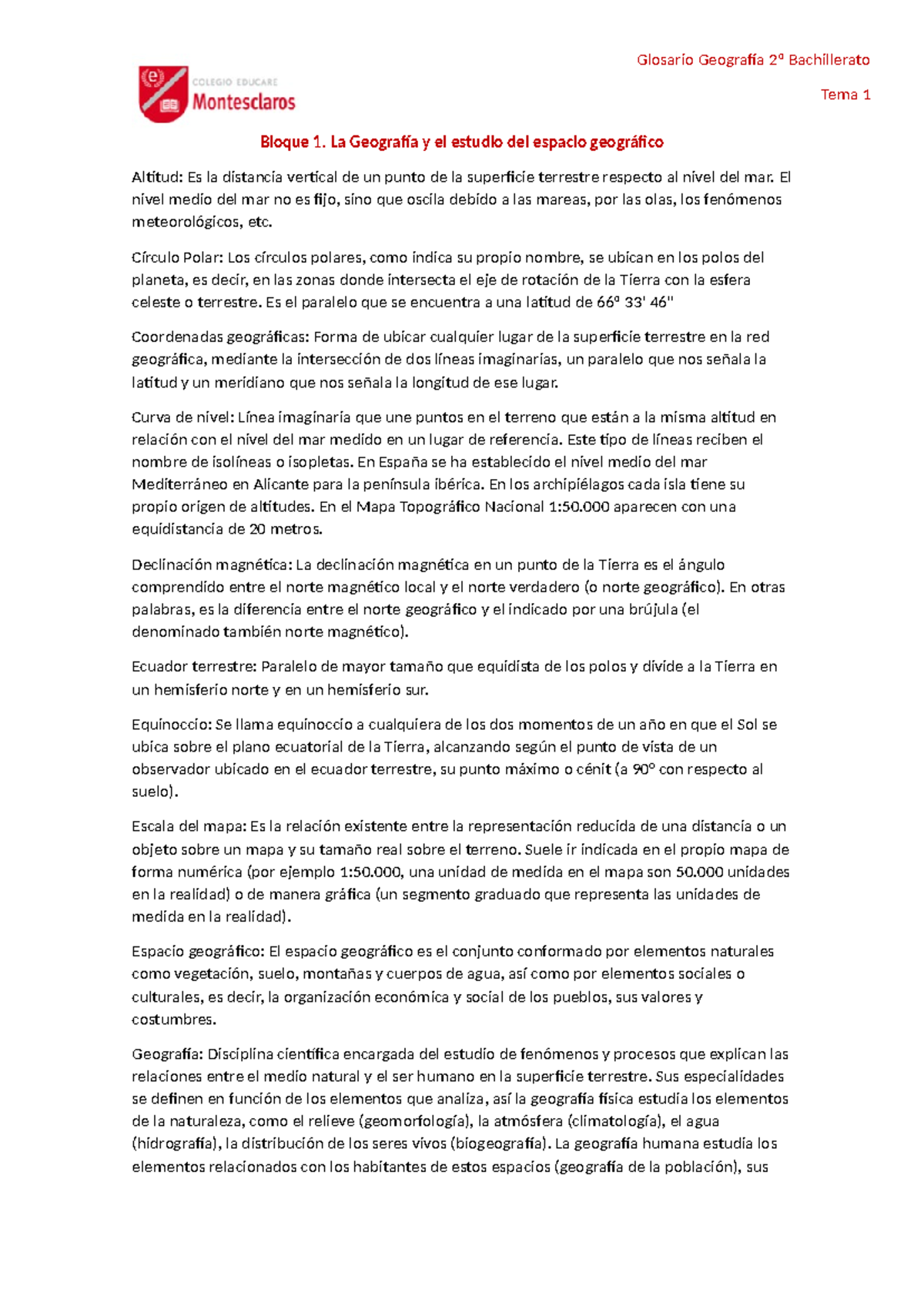 Vocabulario - apuntes - Glosario Geografía 2º Bachillerato Tema 1 ...