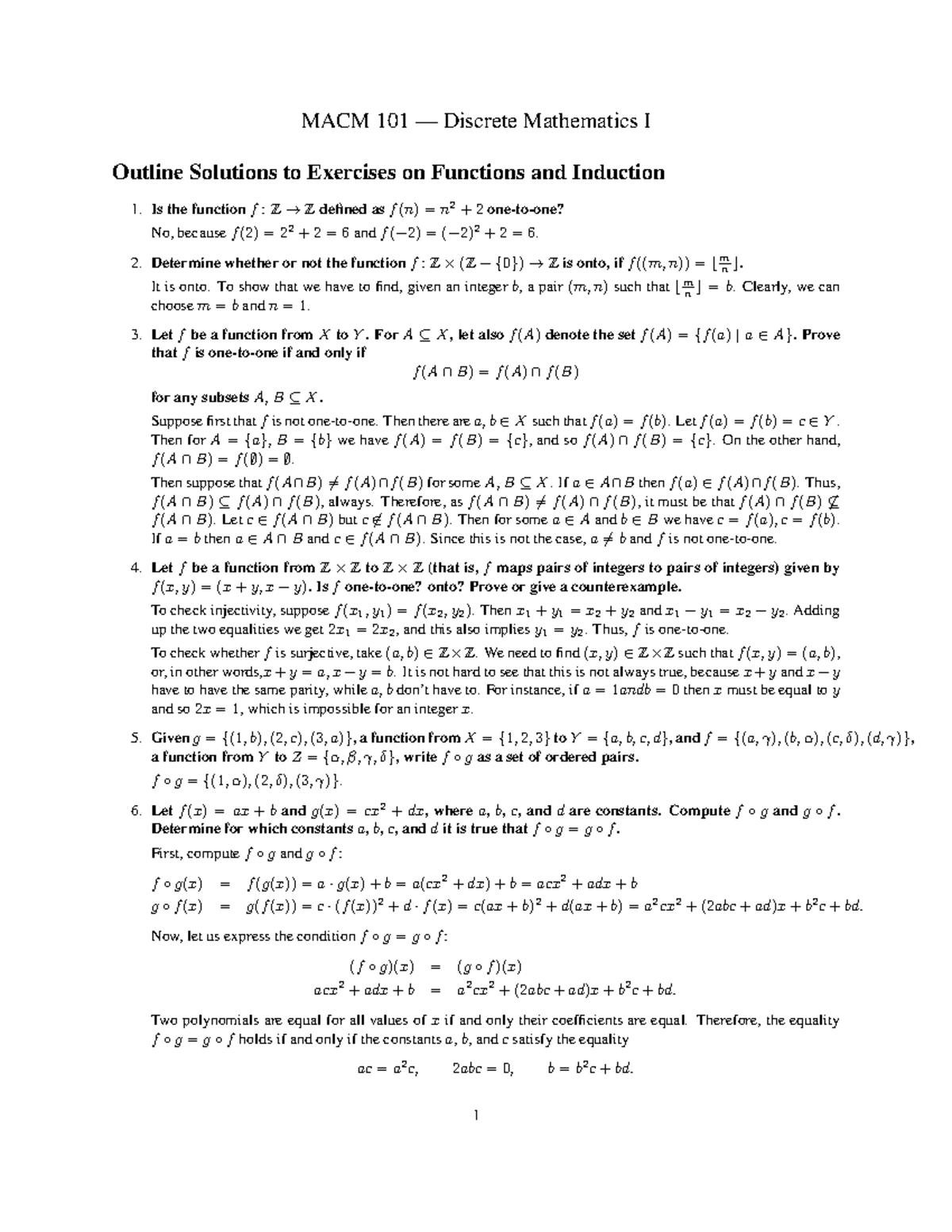Solution 7 23 Answer Key Macm 101 — Discrete Mathematics I Outline Solutions To Exercises On