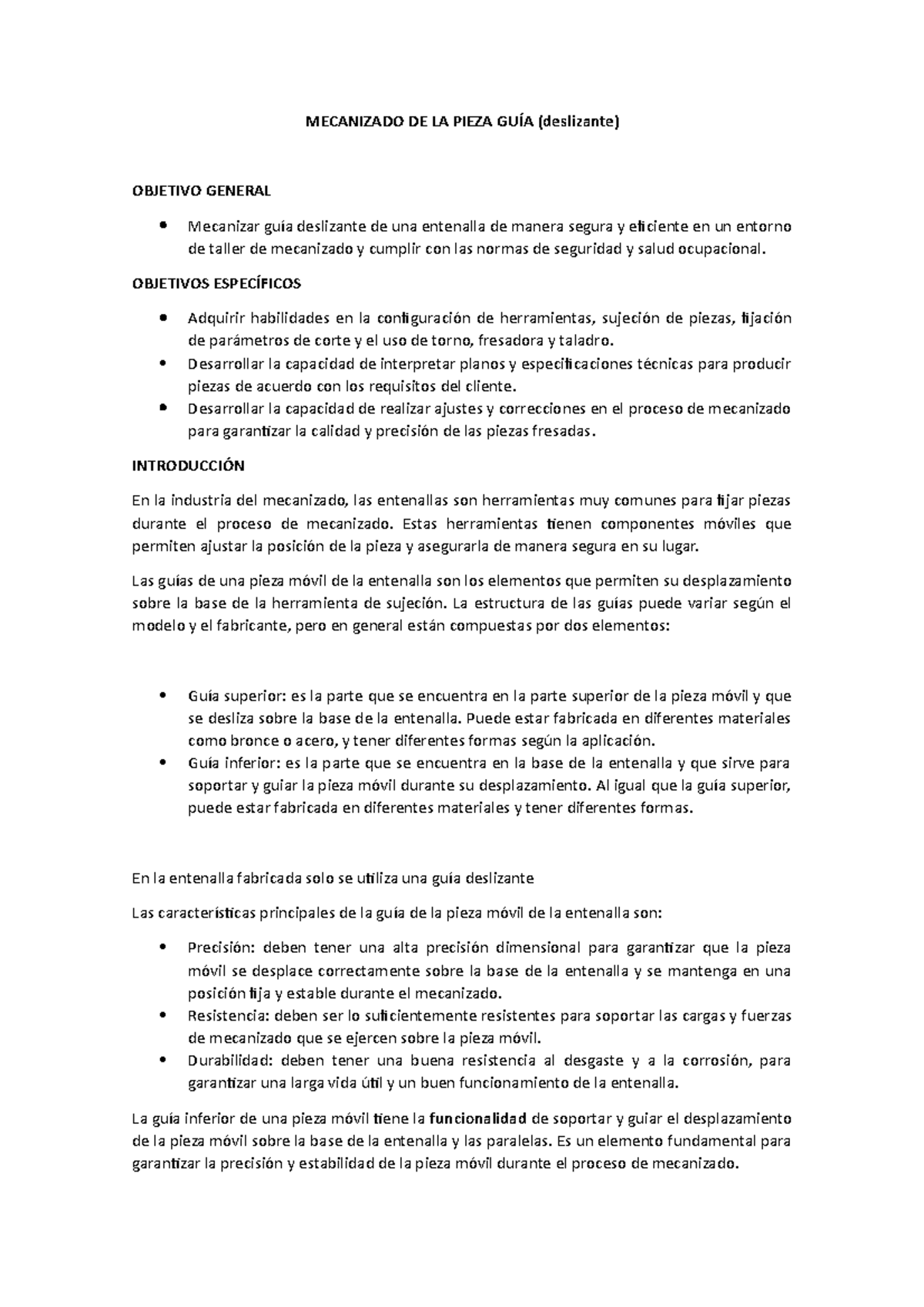 Mecanizado DE LA Pieza GUÍA - MECANIZADO DE LA PIEZA GUÍA (deslizante ...