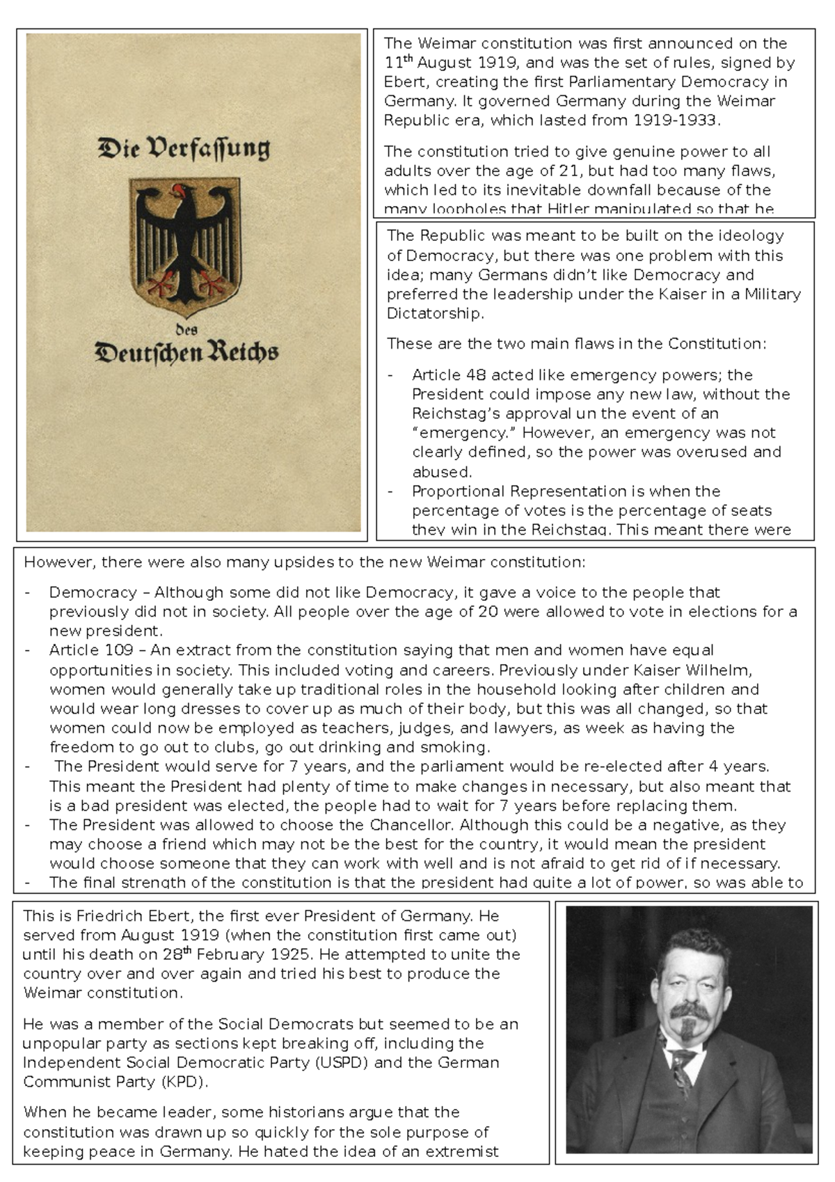 Weimar Constitution - This is Friedrich Ebert, the first ever President ...