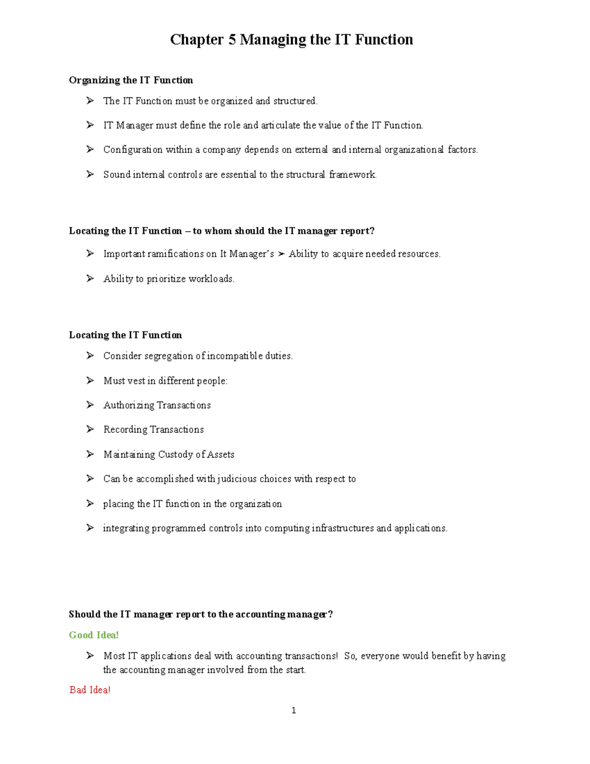 Chapter 5 Managing the IT Function - Chapter 5 Managing the IT Function Organizing the IT ...