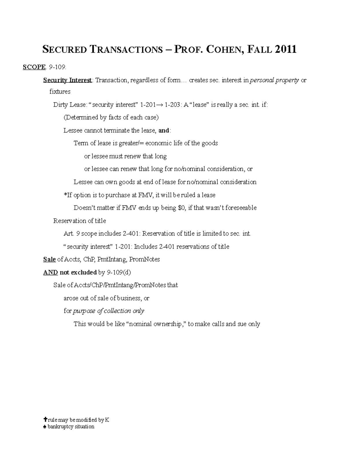 Sec Trans Outline - Cohen Fall 2011 - SECURED TRANSACTIONS – PROF ...