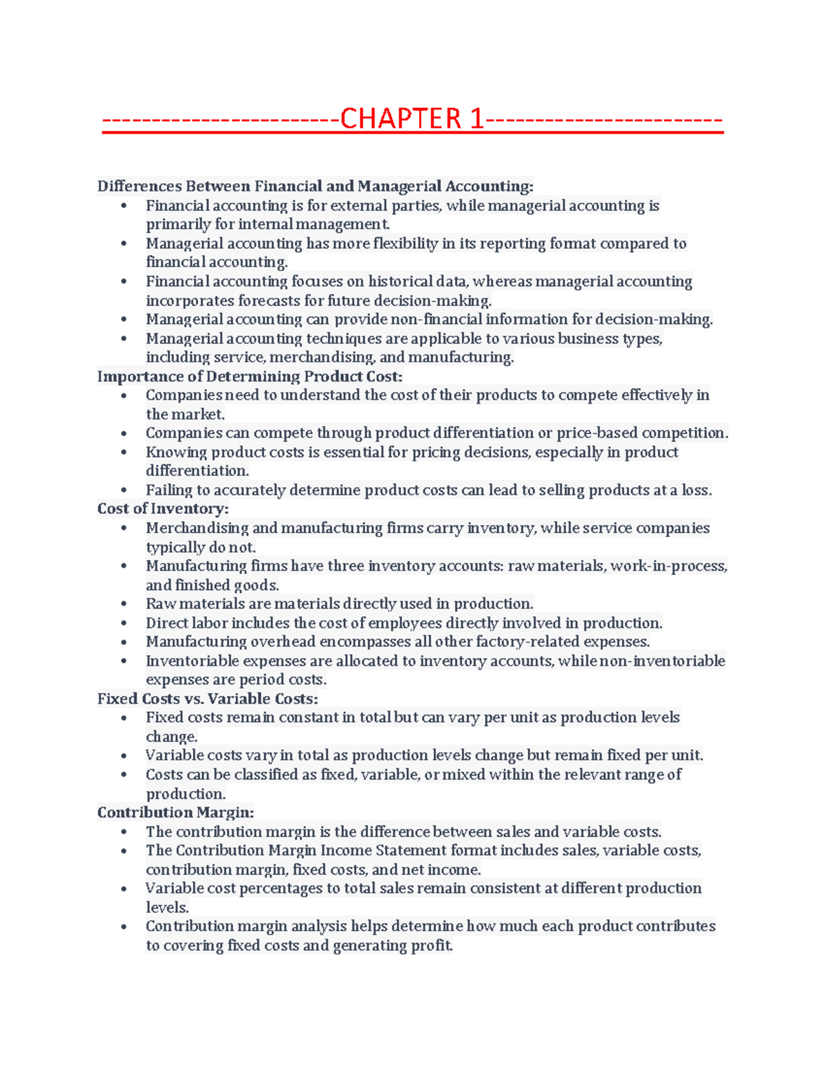 Accounting Midterm Study Guide -CHAPTER 1- Differences Between Financial and Managerial ...