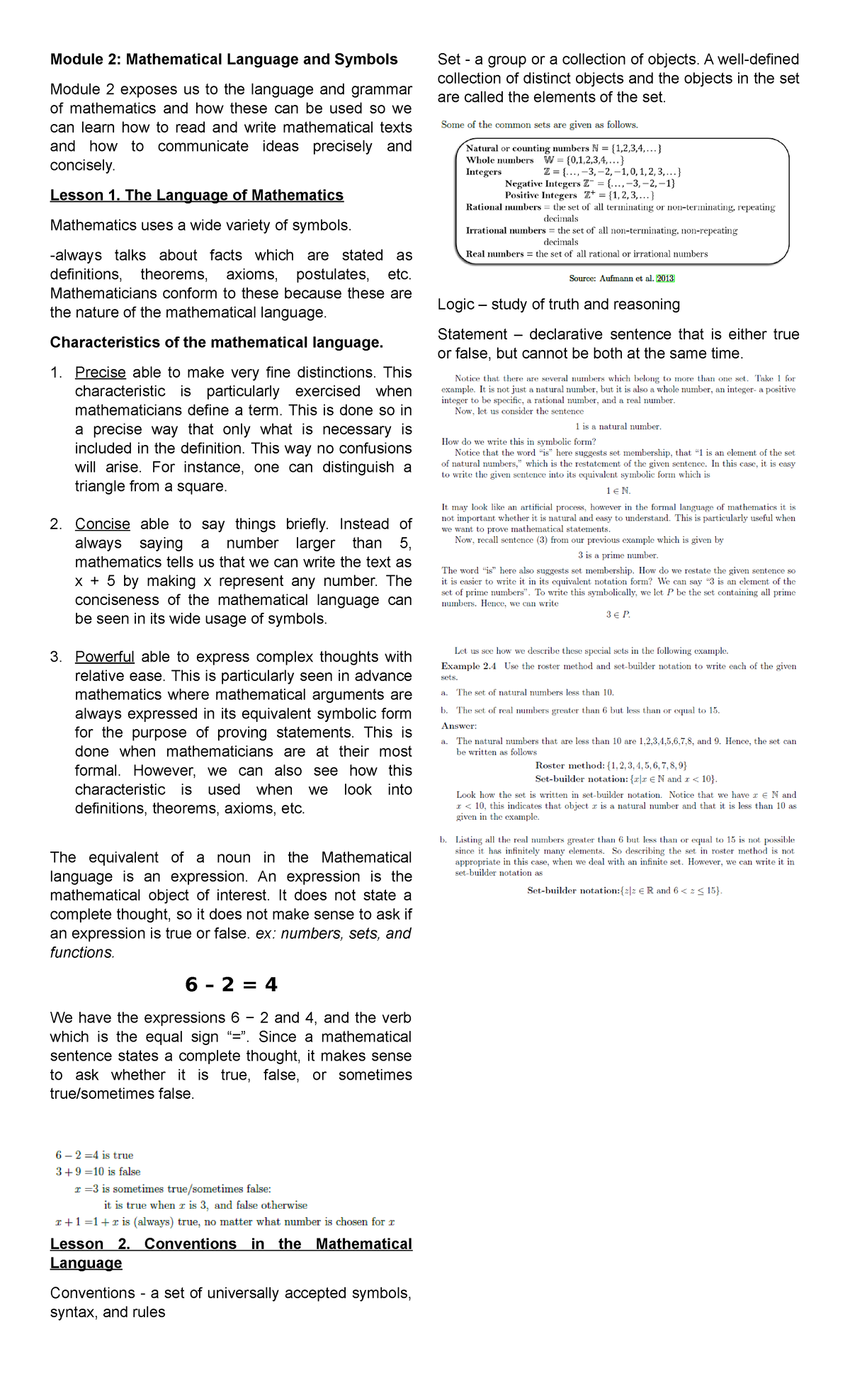 Module 2 Mathematical Language and Symbols - Math in the Modern World ...