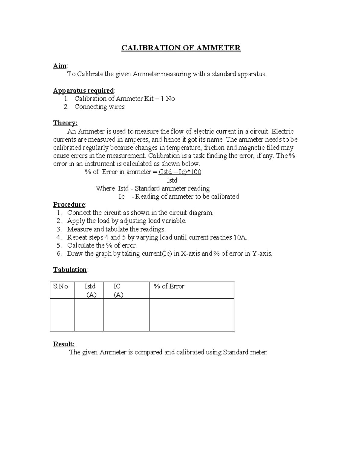 Calibration OF Ammeter (1) - CALIBRATION OF AMMETER Aim: To Calibrate ...