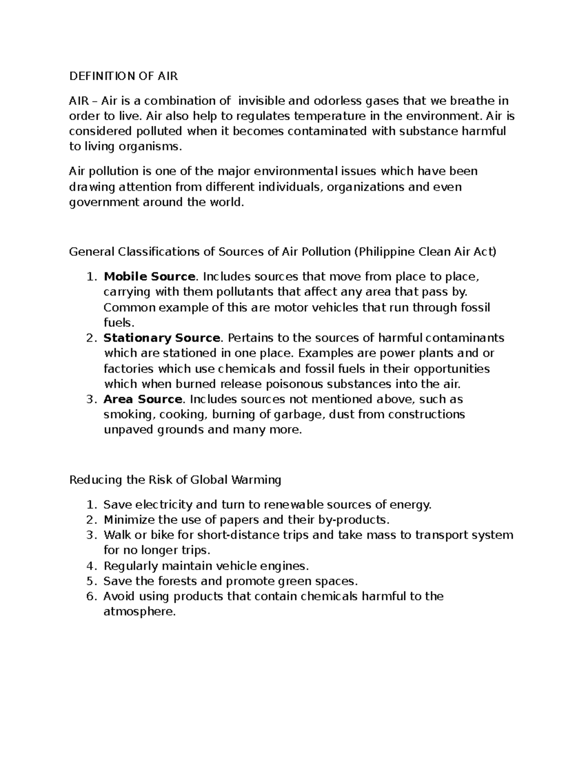 DEFINITON of AIR - DEFINITION OF AIR AIR – Air is a combination of ...