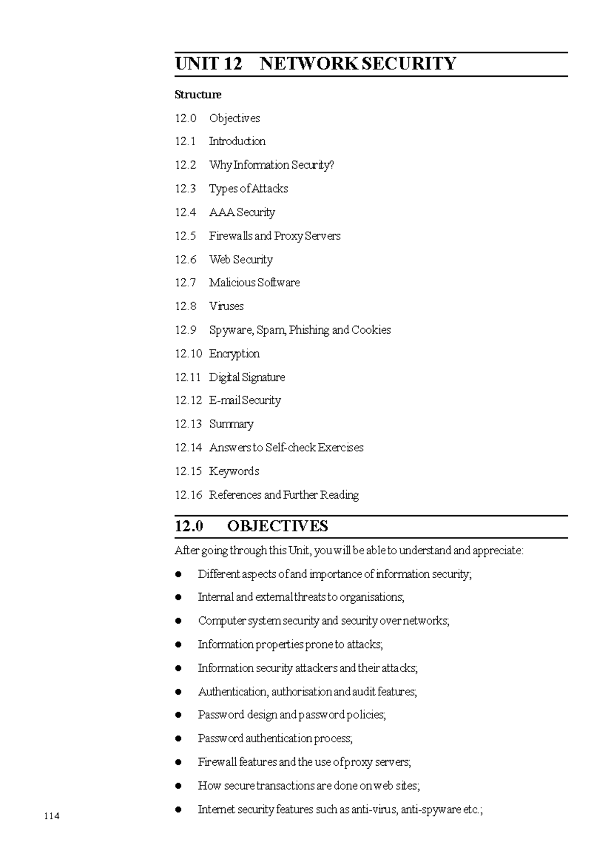 Unit-12 - Notes - UNIT 12 NETWORK SECURITY Structure 12 Objectives 12 ...