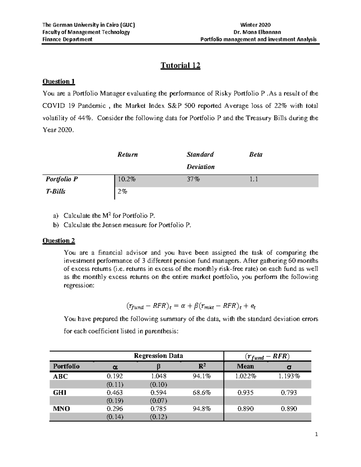 Tut12 - tutorial sheet - The German University in Cairo (GUC) Winter ...