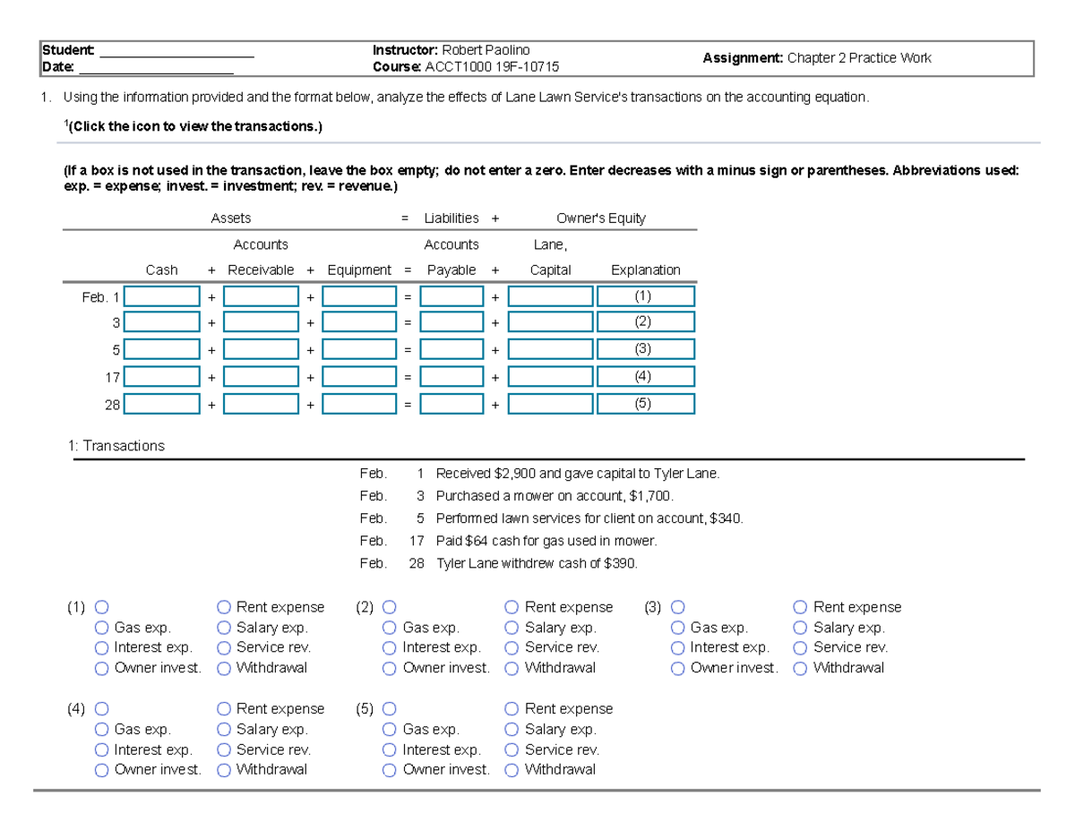 Chapter 2 Practice Work - 1. Student: _____________________ Date ...