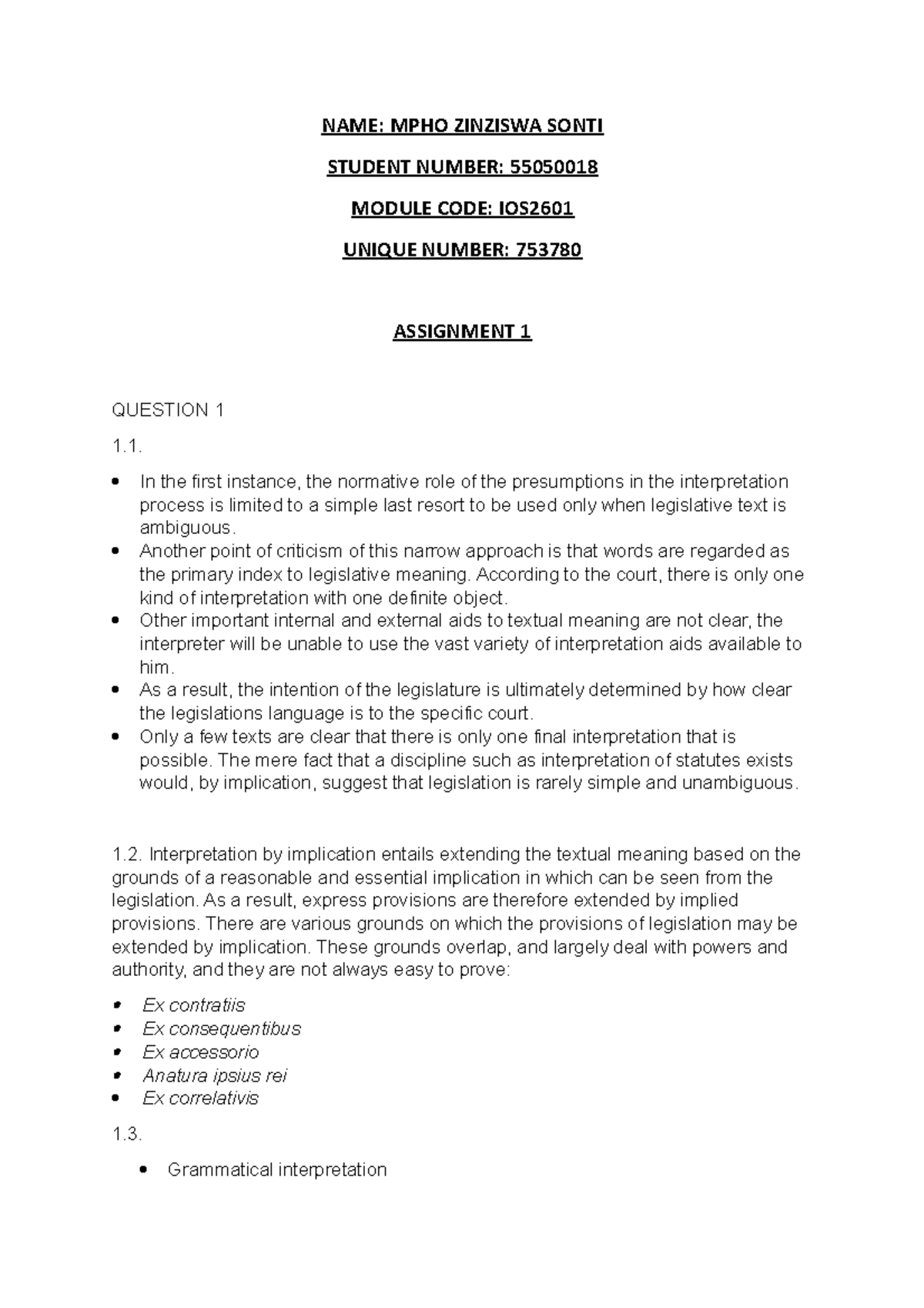 Ios2601 assignment 1 - IOS2601 - Unisa - Studocu