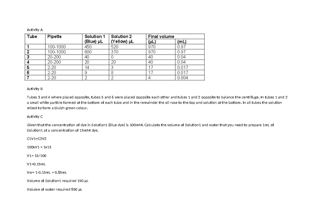 Prac 1 - Activity A Activity B Tubes 3 and 4 where placed opposite, tubes 5 and 6 were placed ...