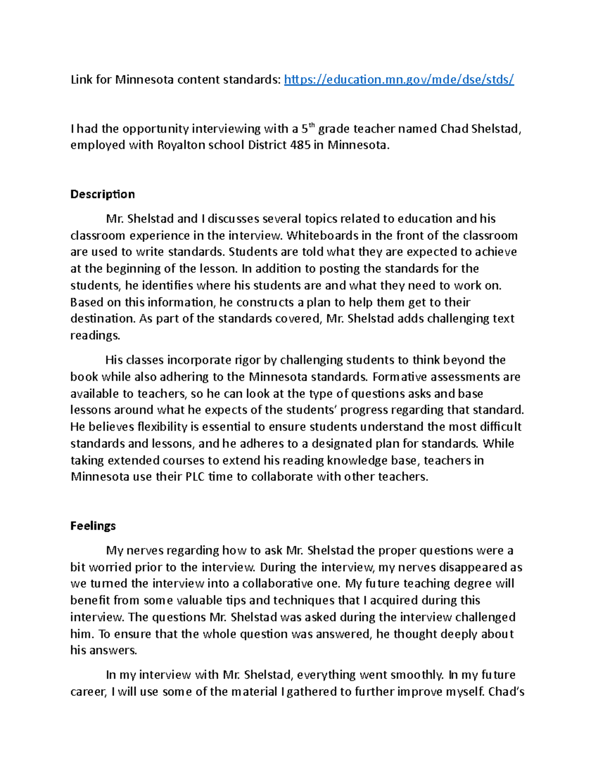 D097- Task 2 - passed - Link for Minnesota content standards: education ...