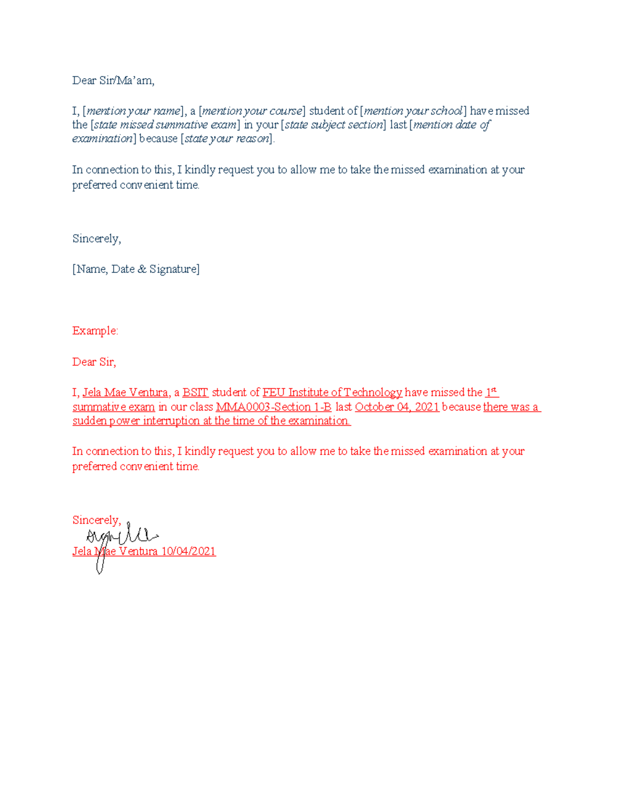 Sample formal letter of explanation - Dear Sir/Ma’am, I, [mention your ...