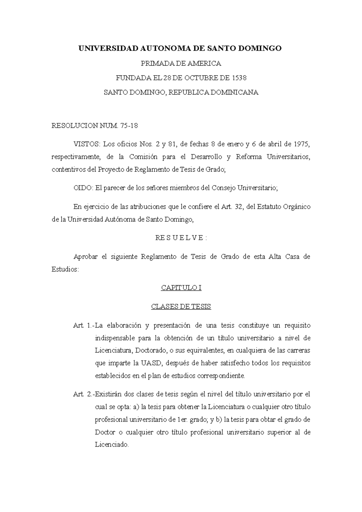 Reglamento DE Tesis DE LA UASD - UNIVERSIDAD AUTONOMA DE SANTO DOMINGO ...
