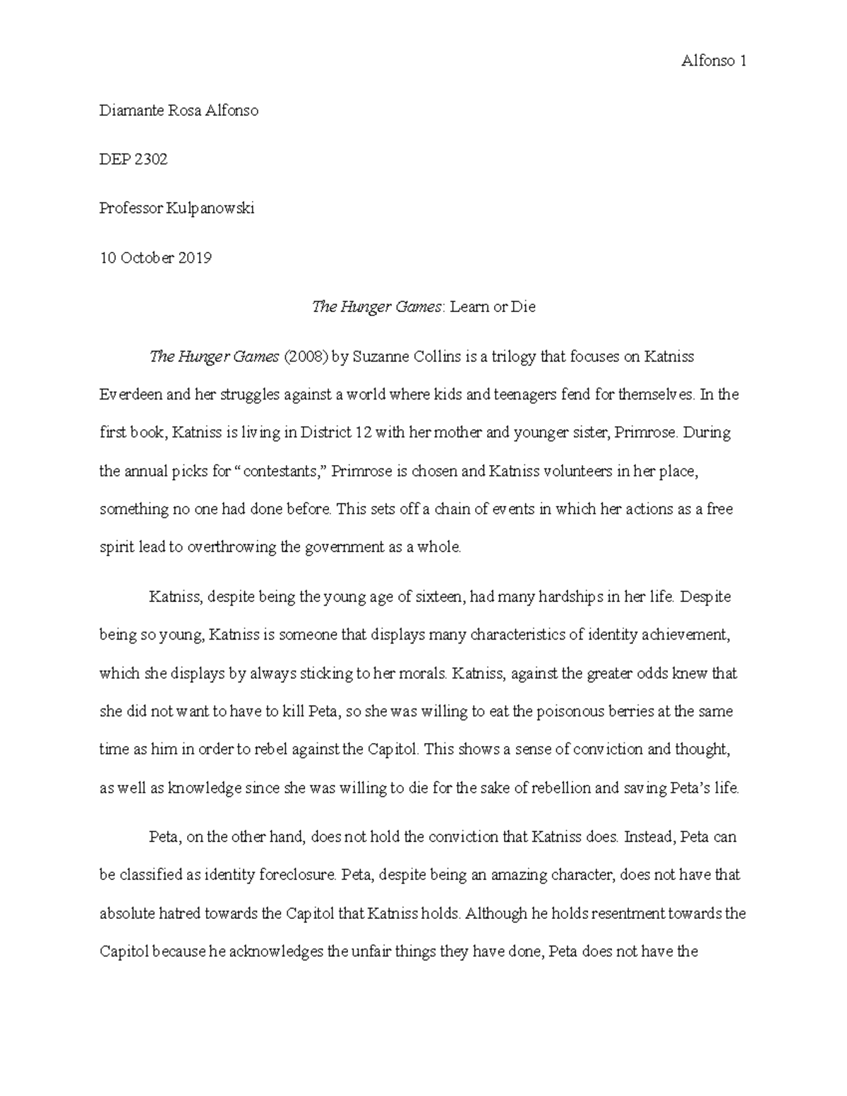 The Hunger Games - Assignment for Adolescent Psychology - Alfonso 1 ...