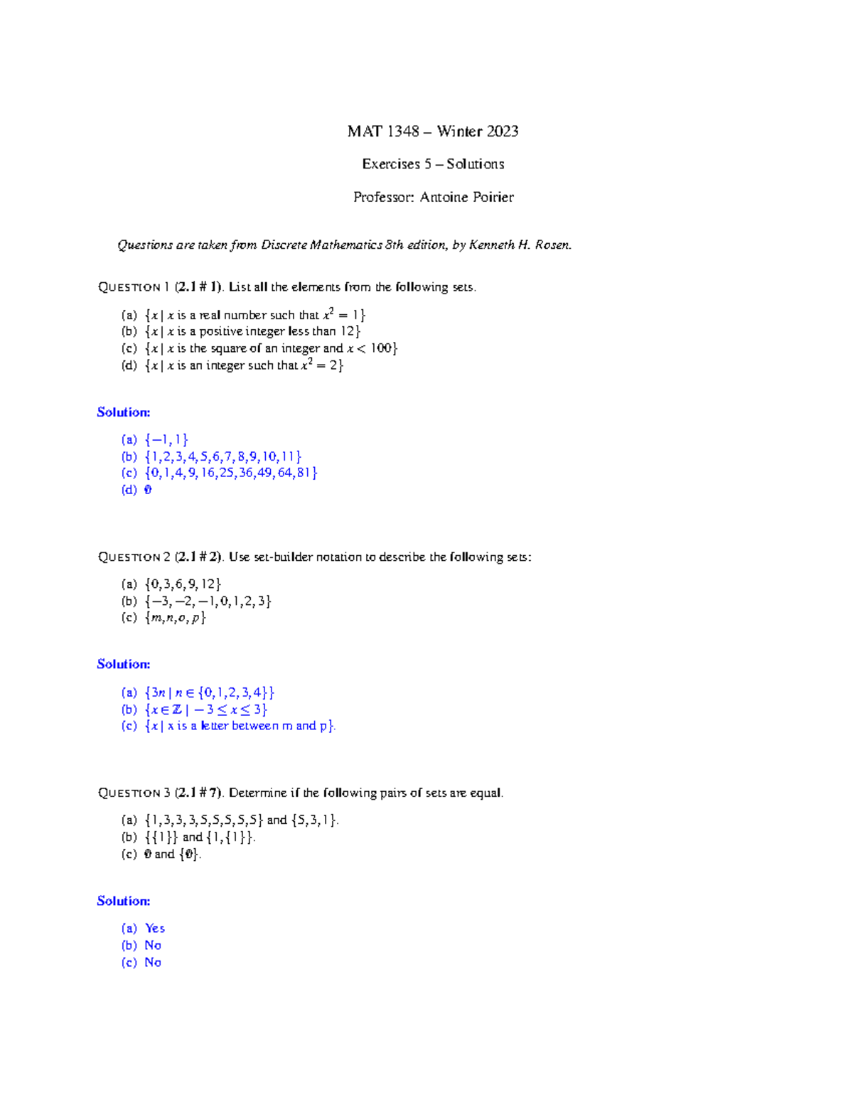 Exercises 5 - MAT 1348 – Winter 2023 Exercises 5 – Solutions Professor ...