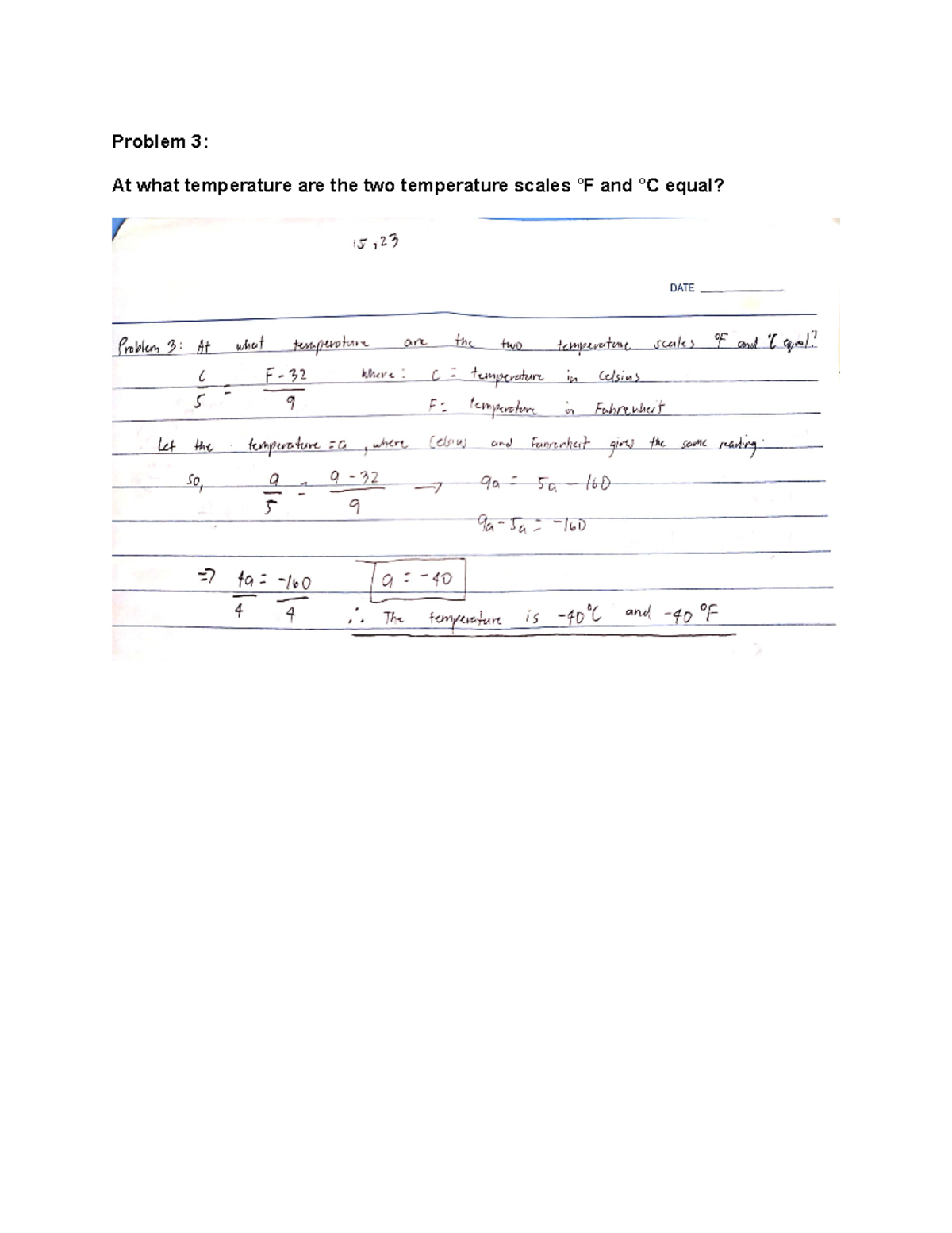 Laurence Mejias- Problem Solving for Topic 1 - At what temperature are ...
