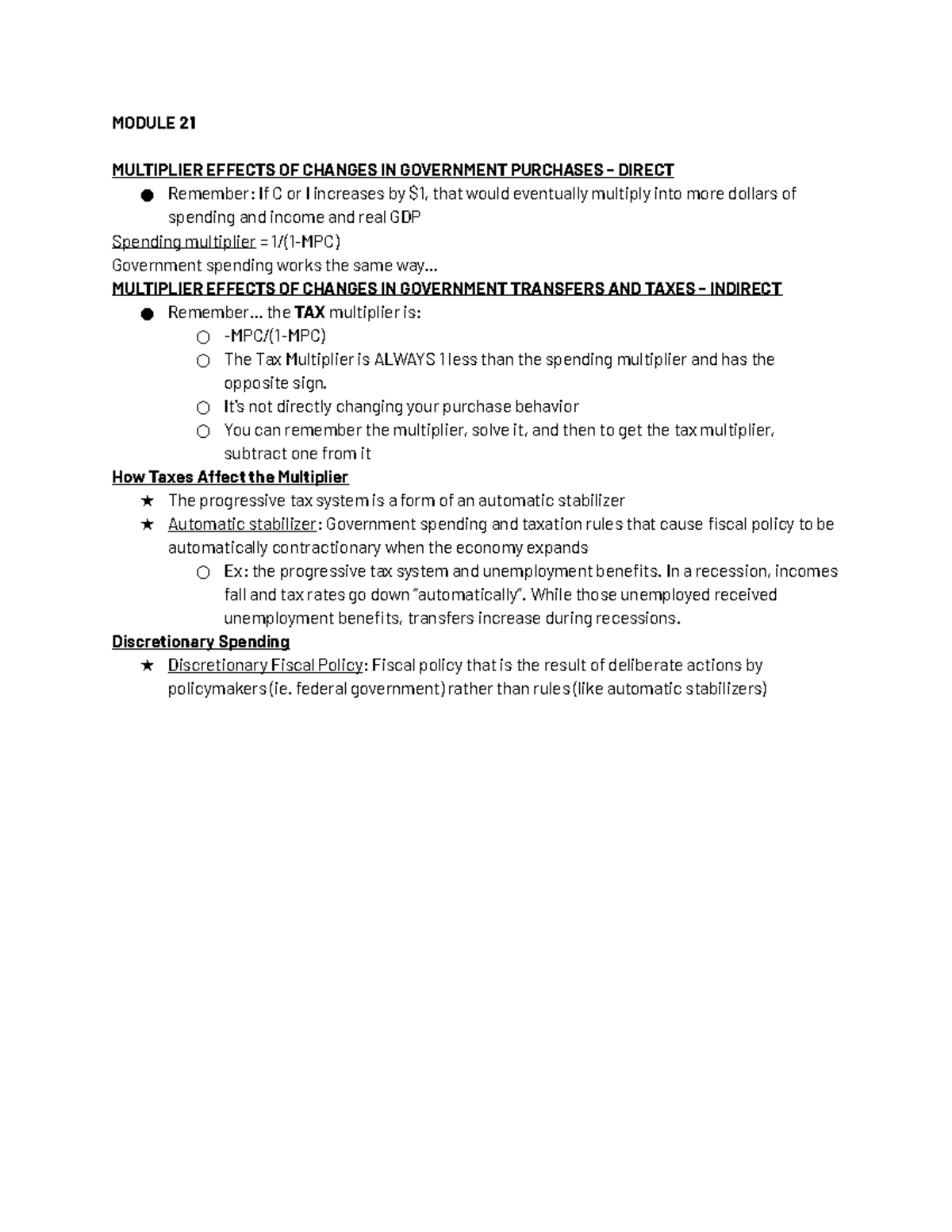 Module 21 - MODULE 21 MULTIPLIER EFFECTS OF CHANGES IN GOVERNMENT ...
