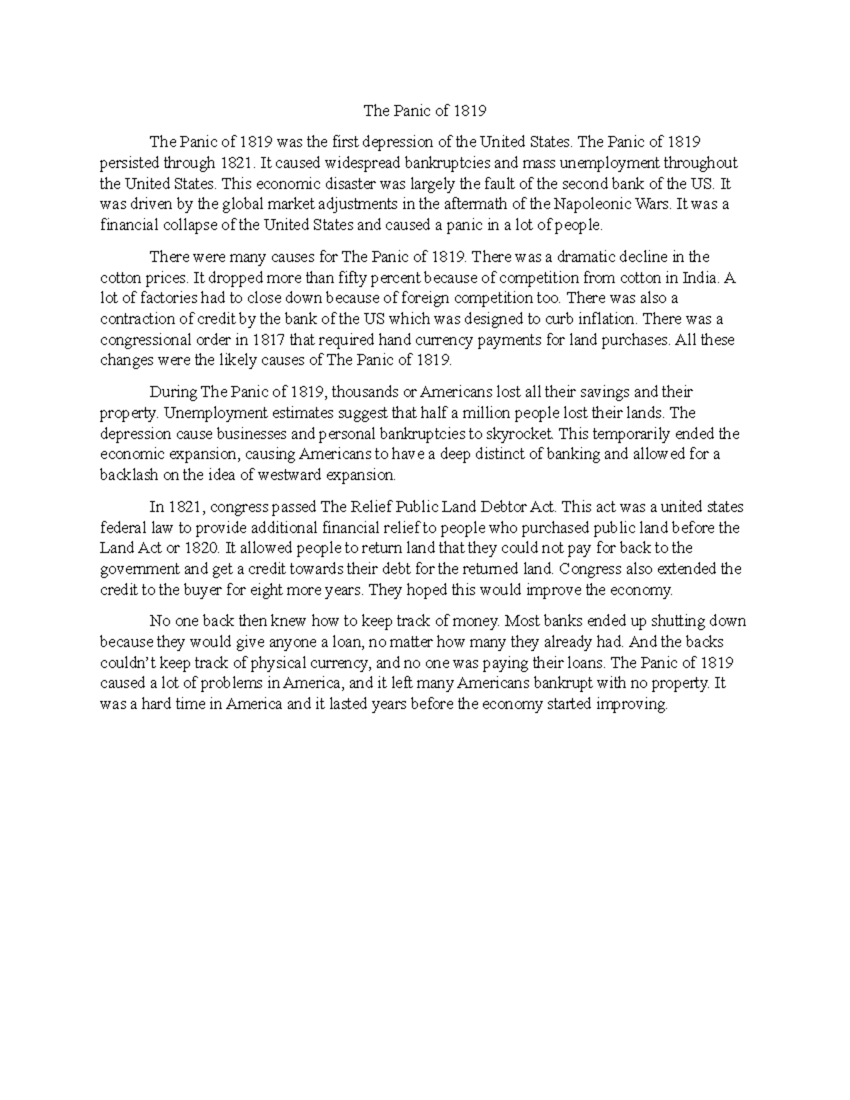 OER 4 assignment - oer 4 essay - The Panic of 1819 The Panic of 1819 ...