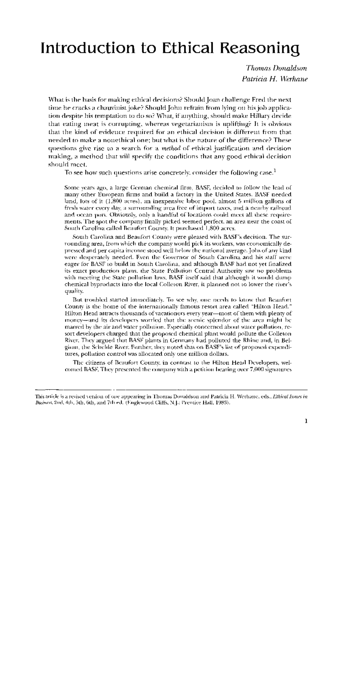 Introduction to ethical reasoning - Administracion Financiera - Studocu