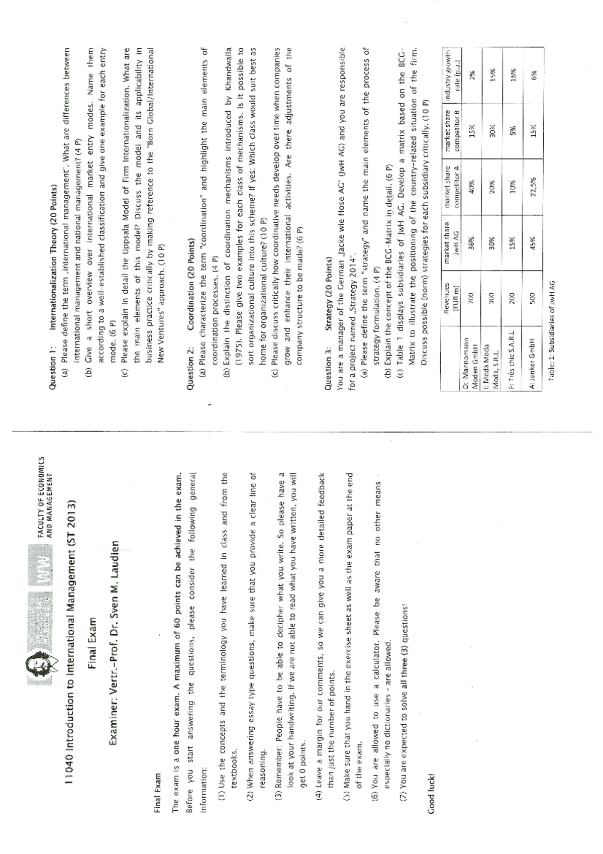 Klausur Sommersemester 2013, Fragen - 0: 32 3:00:33 3 033 $0 $3 EQNN 030 Dom 1050 30 _ £3 fem $2 ...