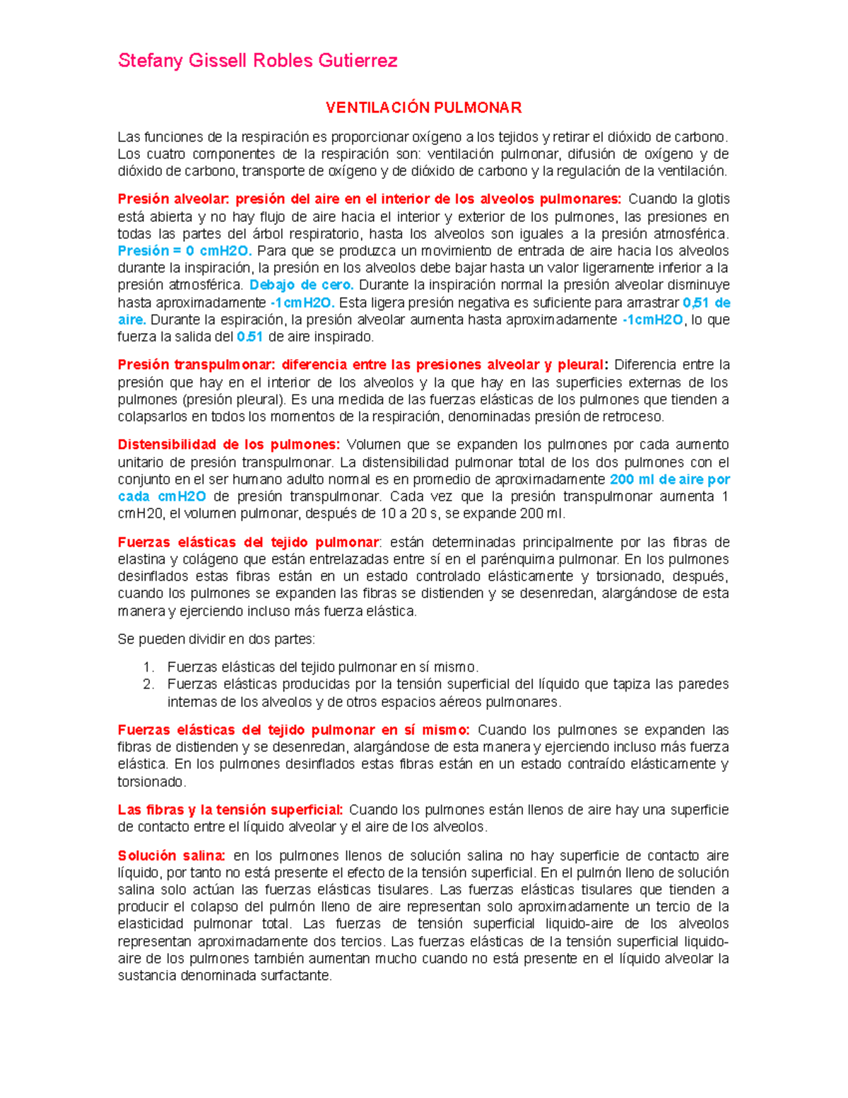 Resumen del capitulo 38 de fisiologia - VENTILACIÓN PULMONAR Las funciones de la respiración es ...