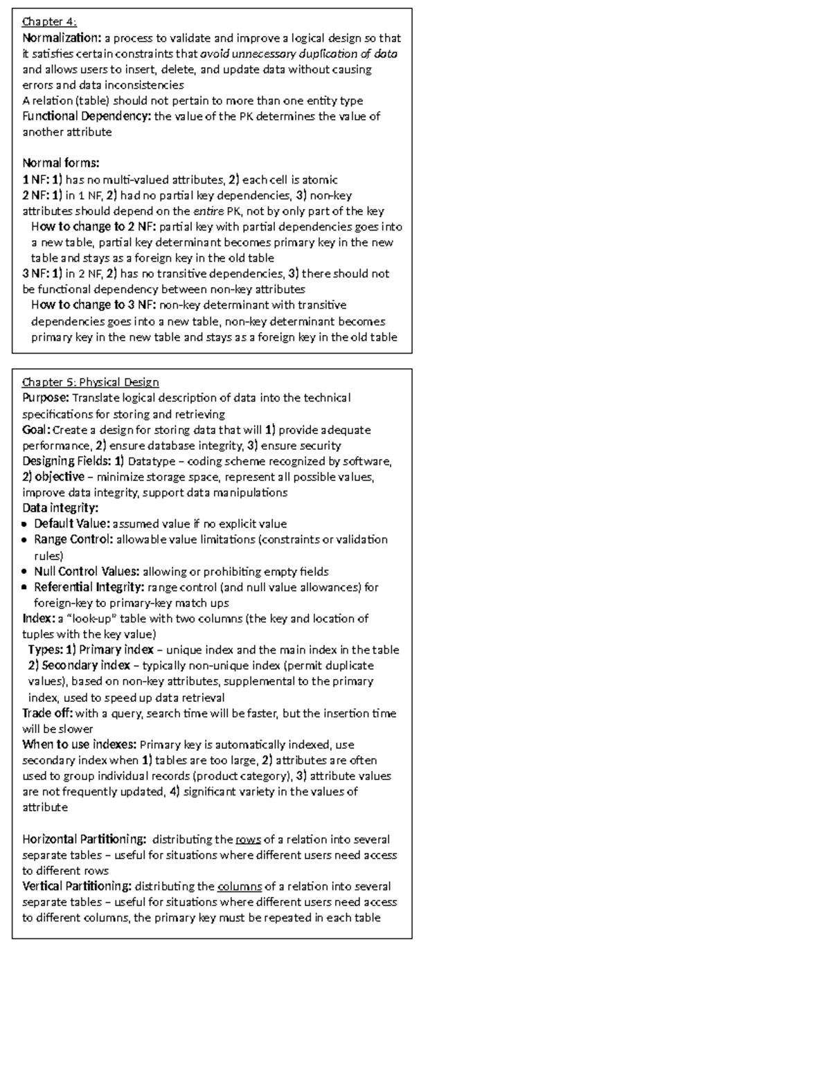 S307 Cheat Sheet for Midterm - Chapter 4: Normalization: a process to ...