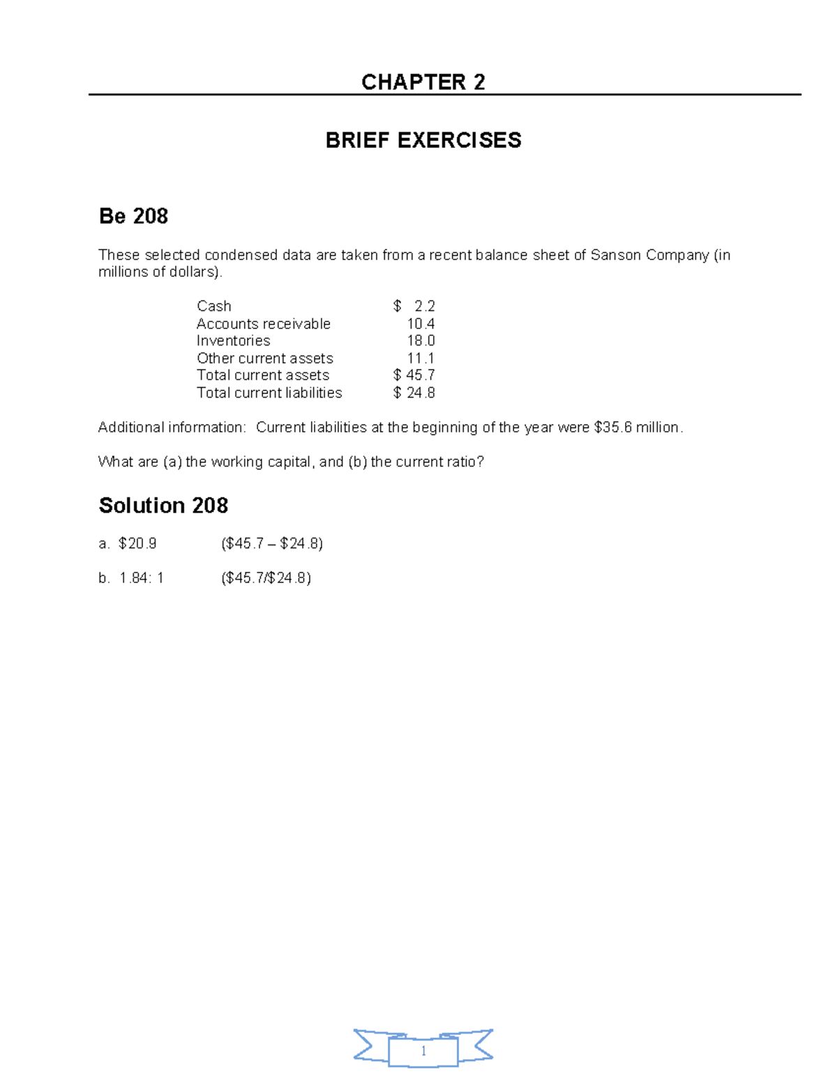 Chapter 2 exercices and solutions - BRIEF EXERCISES Be 208 These ...