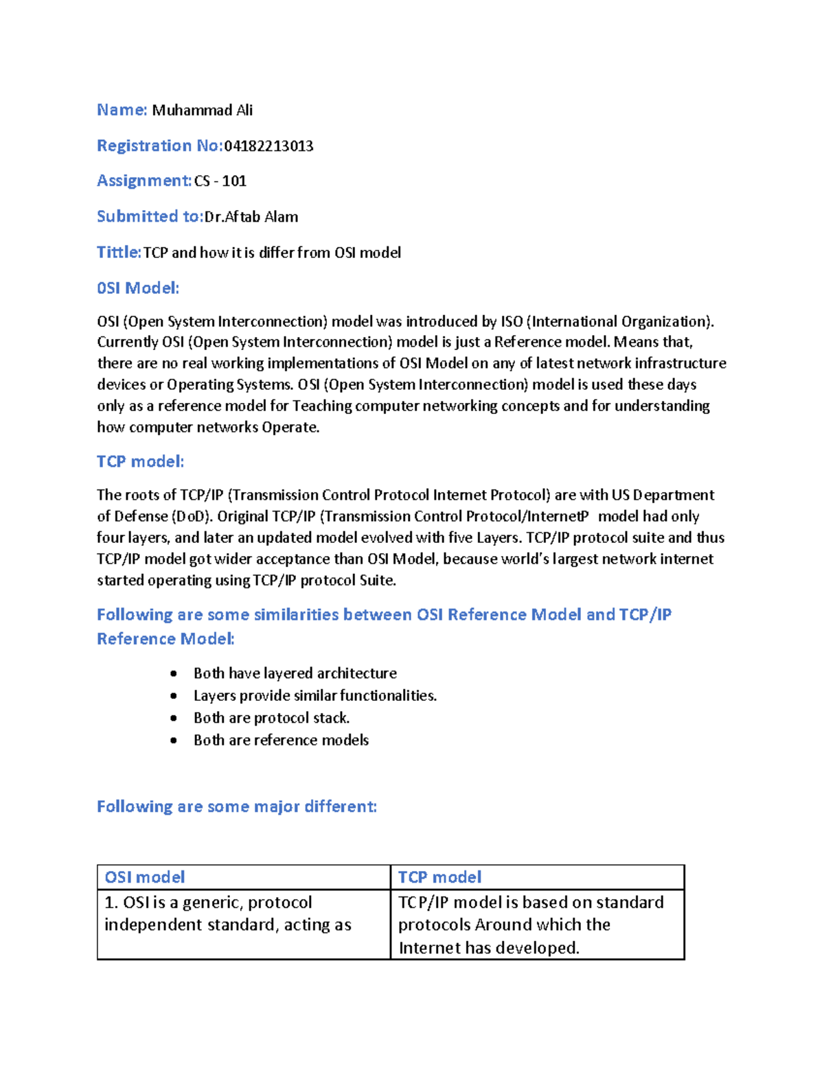 Muhammad Ali CS Assignment no - Name: Muhammad Ali Registration No ...