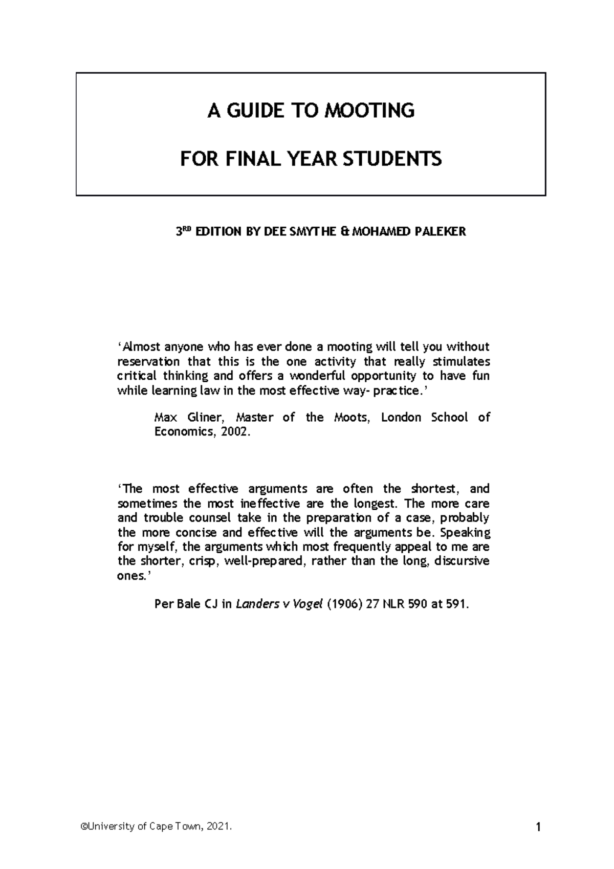 A Guide to Mooting - read carefully - RDL4609H - UCT - Studocu