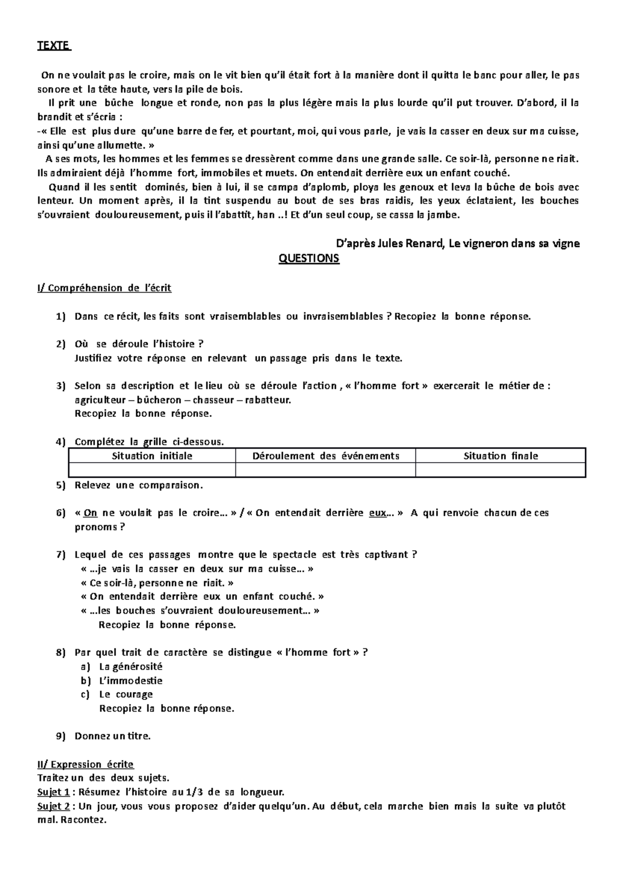 1AS Sujet de composition (1)la nouvelle - TEXTE On ne voulait pas le croire, mais on le vit bien ...