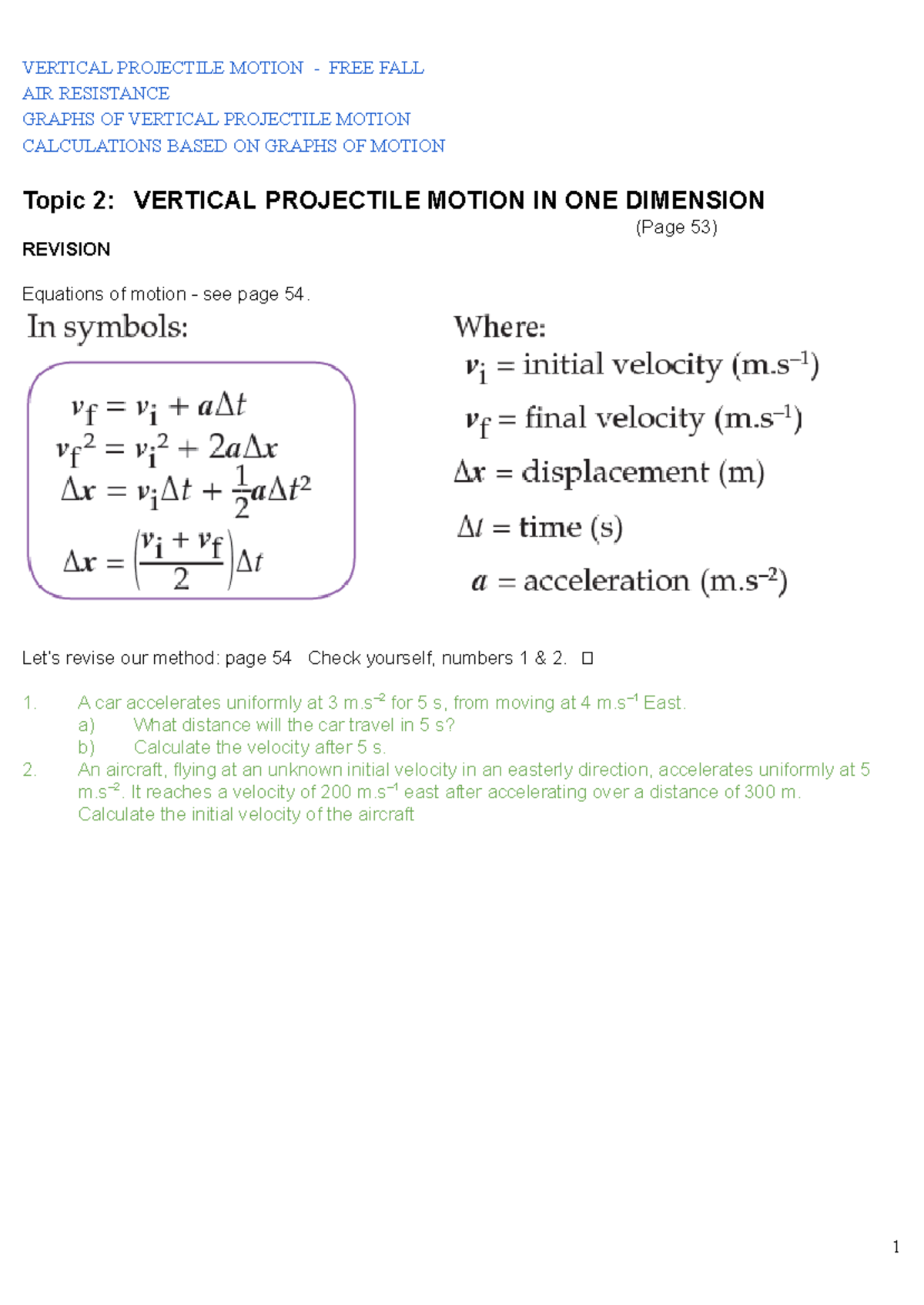 Vertical projectile motion - VERTICAL PROJECTILE MOTION - FREE FALL AIR ...